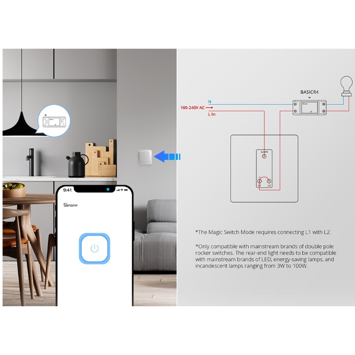 Releu Smart Sonoff BASICR4, Wi-Fi, 10A - eMAG.ro