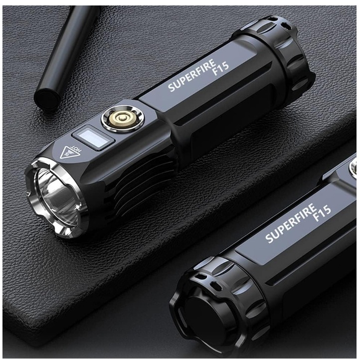Lanterna LED Superfire F15, 36W, 2000 lm, 300m, acumulator 3700 mAh ...