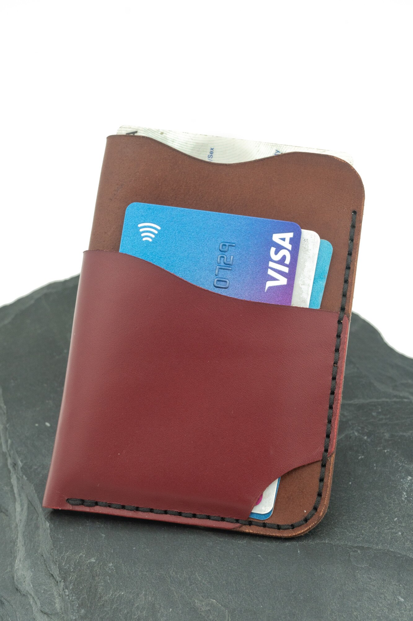 Port card pentru carte identitate, piele, lucrat manual, 12 x 8.5cm ...