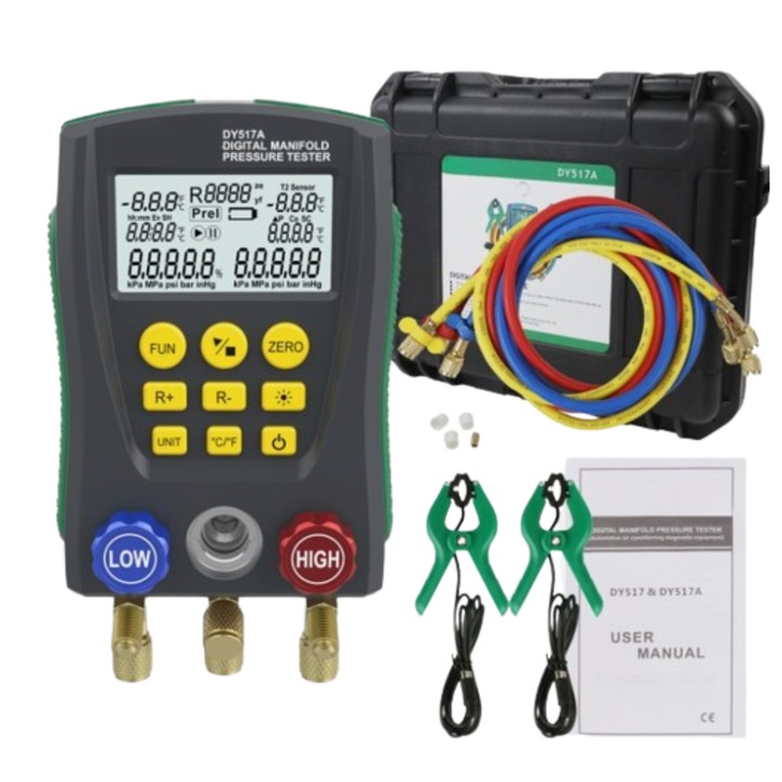 Set manifold digital, trusa, manometru presiune freon, furtunuri ...