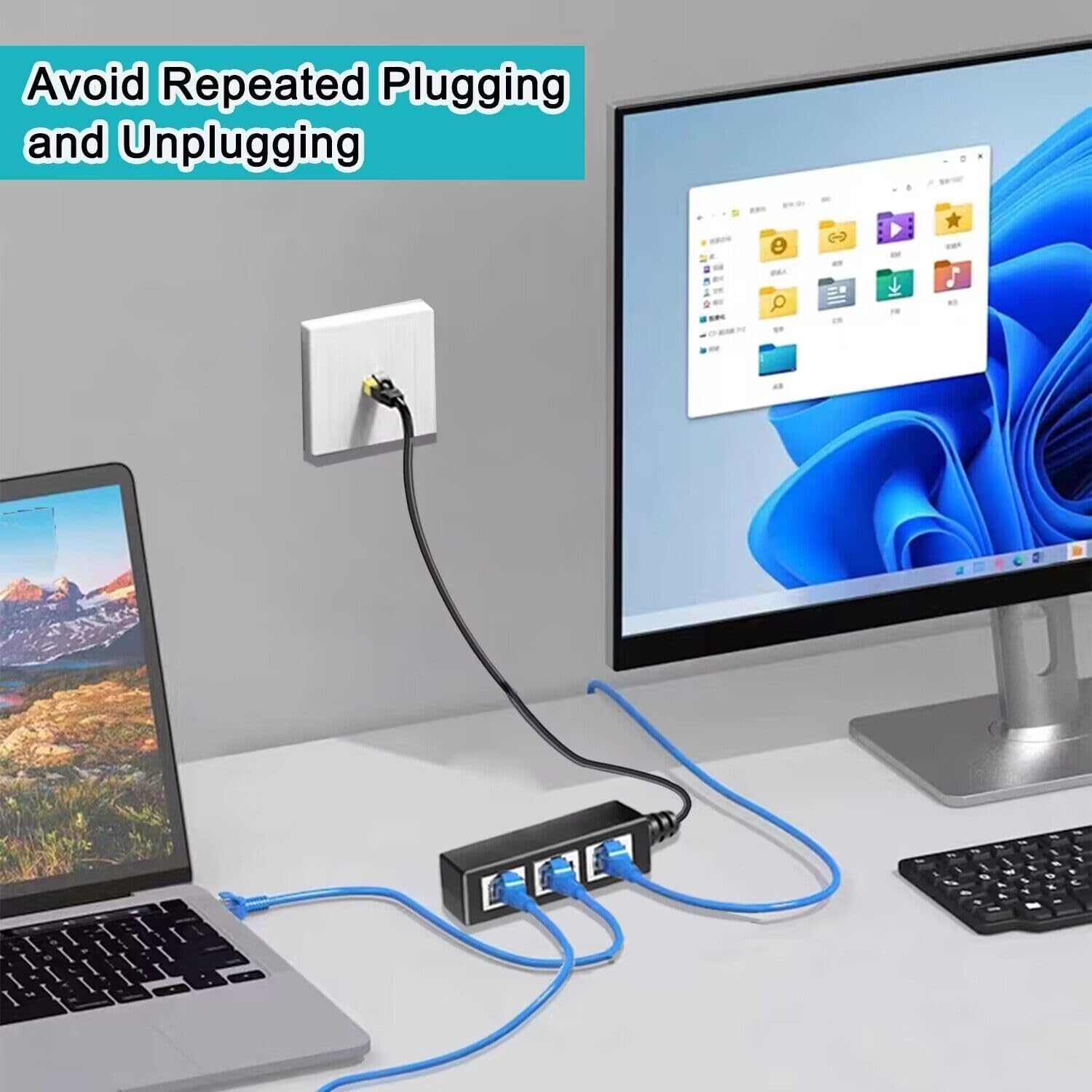 Cablu splitter Ethernet, JENUOS®, 3in1, RJ45, Cat 5/Cat 6, Negru - eMAG.ro