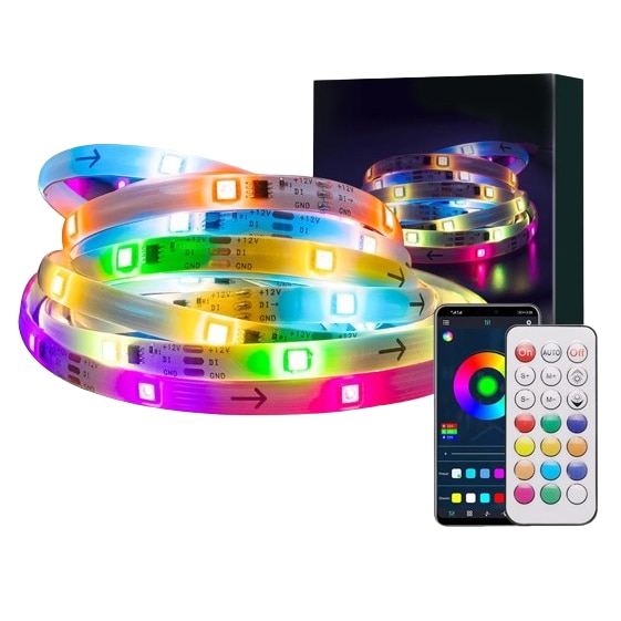 Kit Banda LED RGBIC, 5050+WS2812B, Bluetooth, Efect Curcubeu, Aplicatie ...