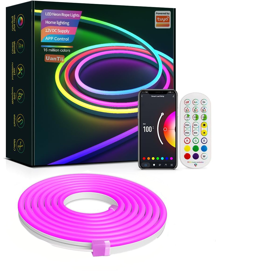 Kit Banda LED din silicon, Roled®, 5 Metri, 3535 RGB, 12V, Bluetooth ...