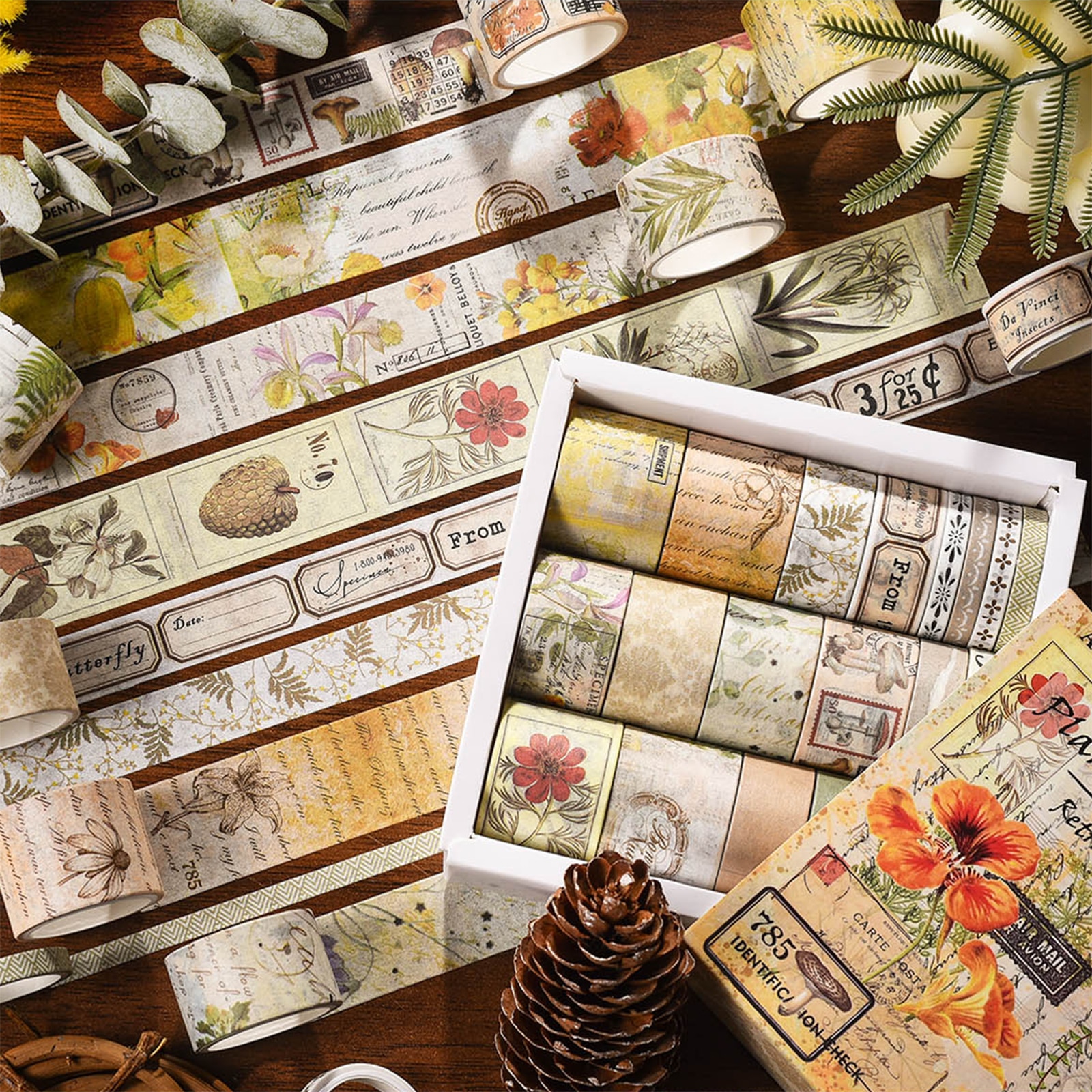 Set de 20 role banda adeziva washi, colectia modele cu plante ...