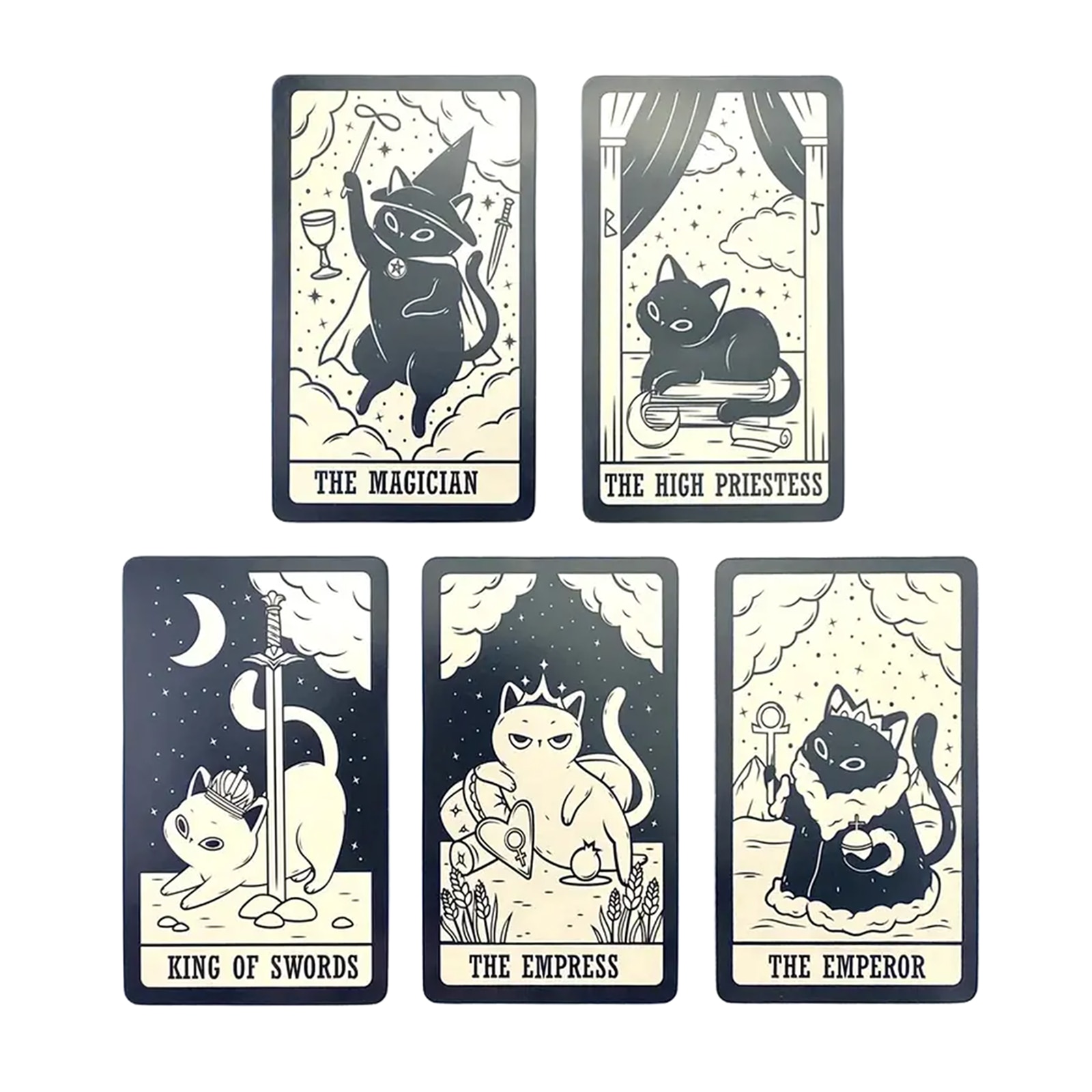 Set Tarot KITTEN TAROT, 78 carti, model pisicute, alb-negru, 10.3x6cm ...