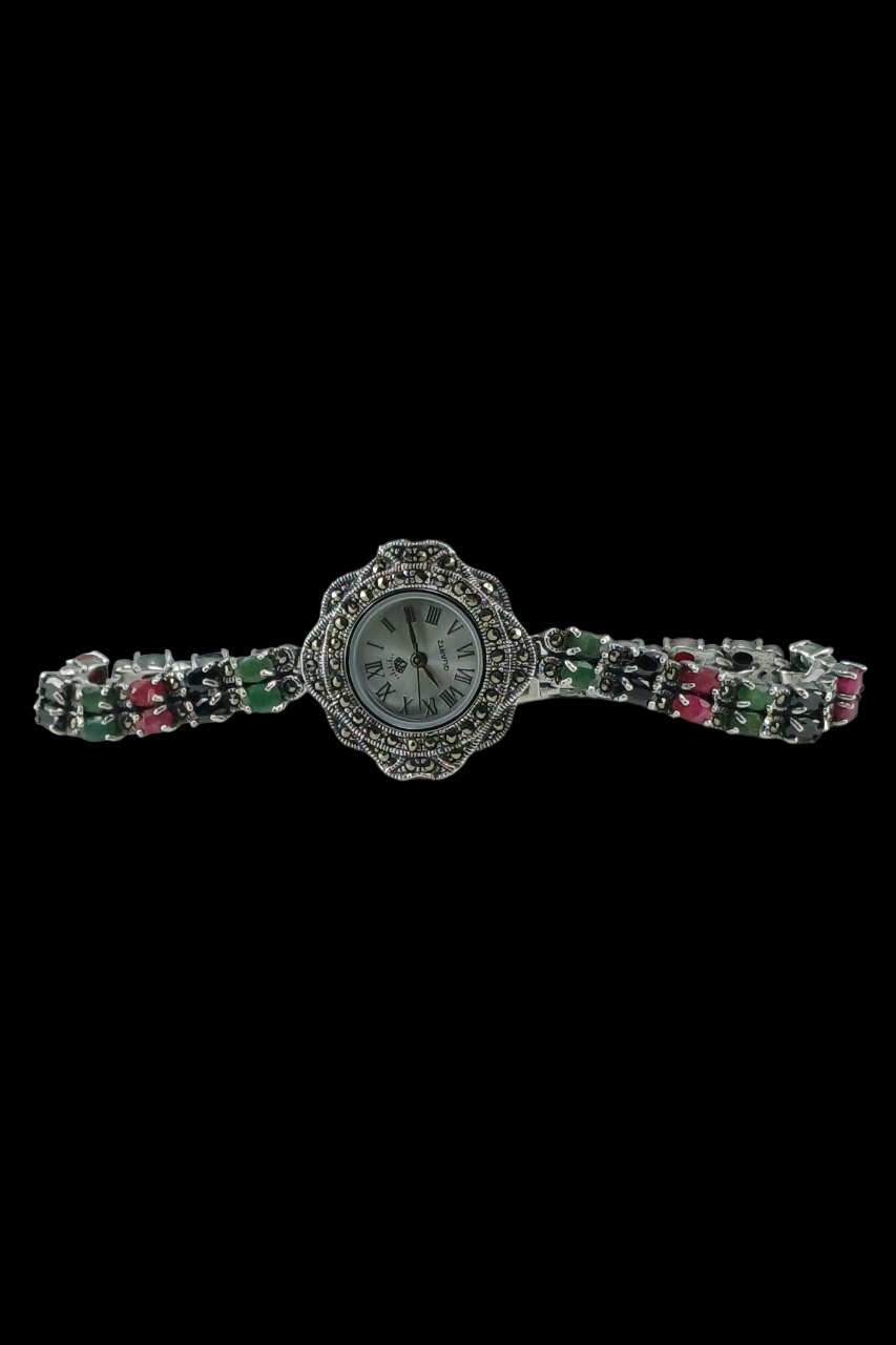 Ceas din argint 925 TSR cu pietre naturale rubin, safir, smarald si ...