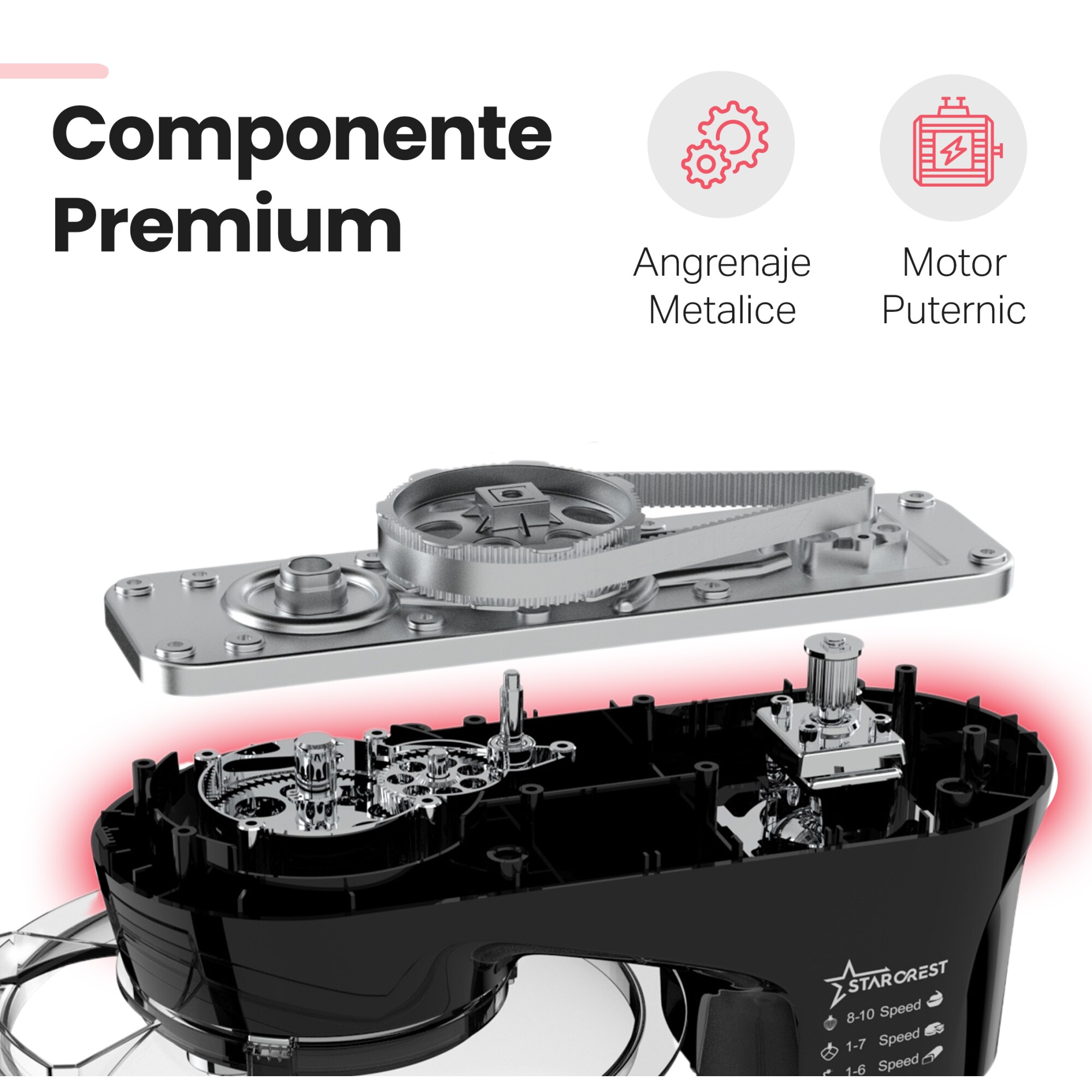 Robot de bucatarie STARCREST SKM-1300BK, 1300W, Bol 5.2 L Inox, 4 ...