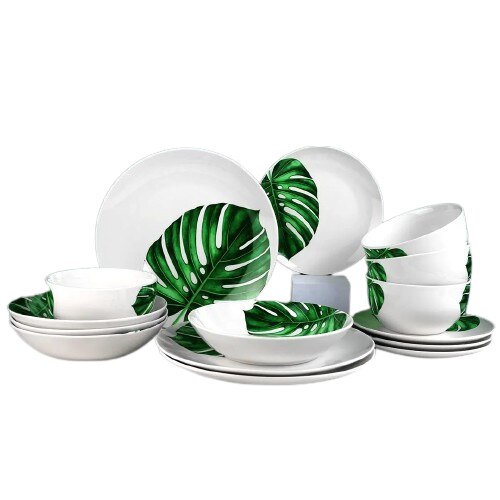 Set 16 piese serviciu de masa 2 farfurii +2 boluri model frunza - eMAG.ro