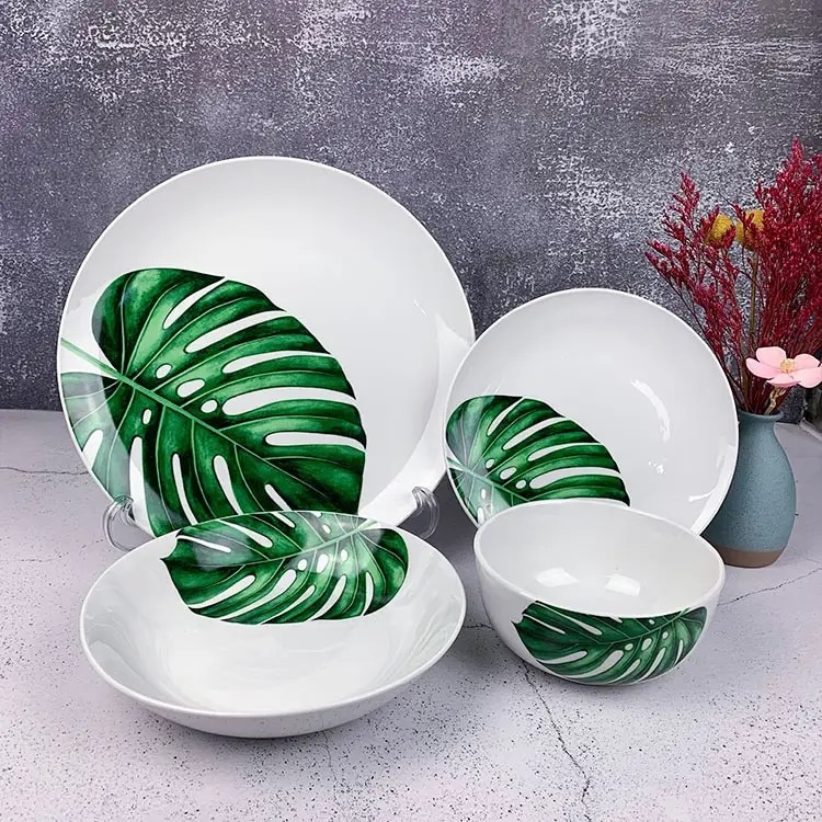 Set 16 piese serviciu de masa 2 farfurii +2 boluri model frunza - eMAG.ro