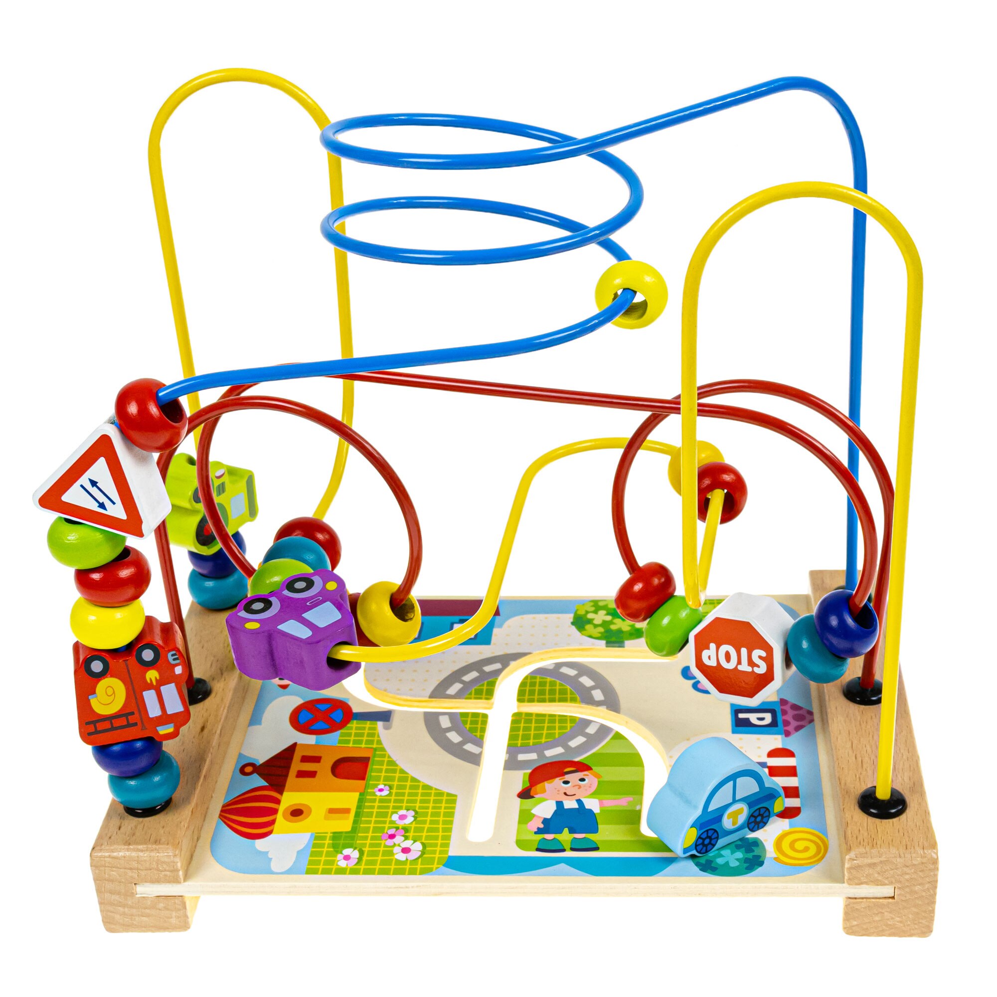 Labirint de jucarii motorii Montessori cu bile, masini si indicatoare ...