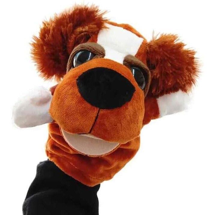 Papusa marioneta de mana, catel cu ochi mari, din plus, pentru jocuri ...