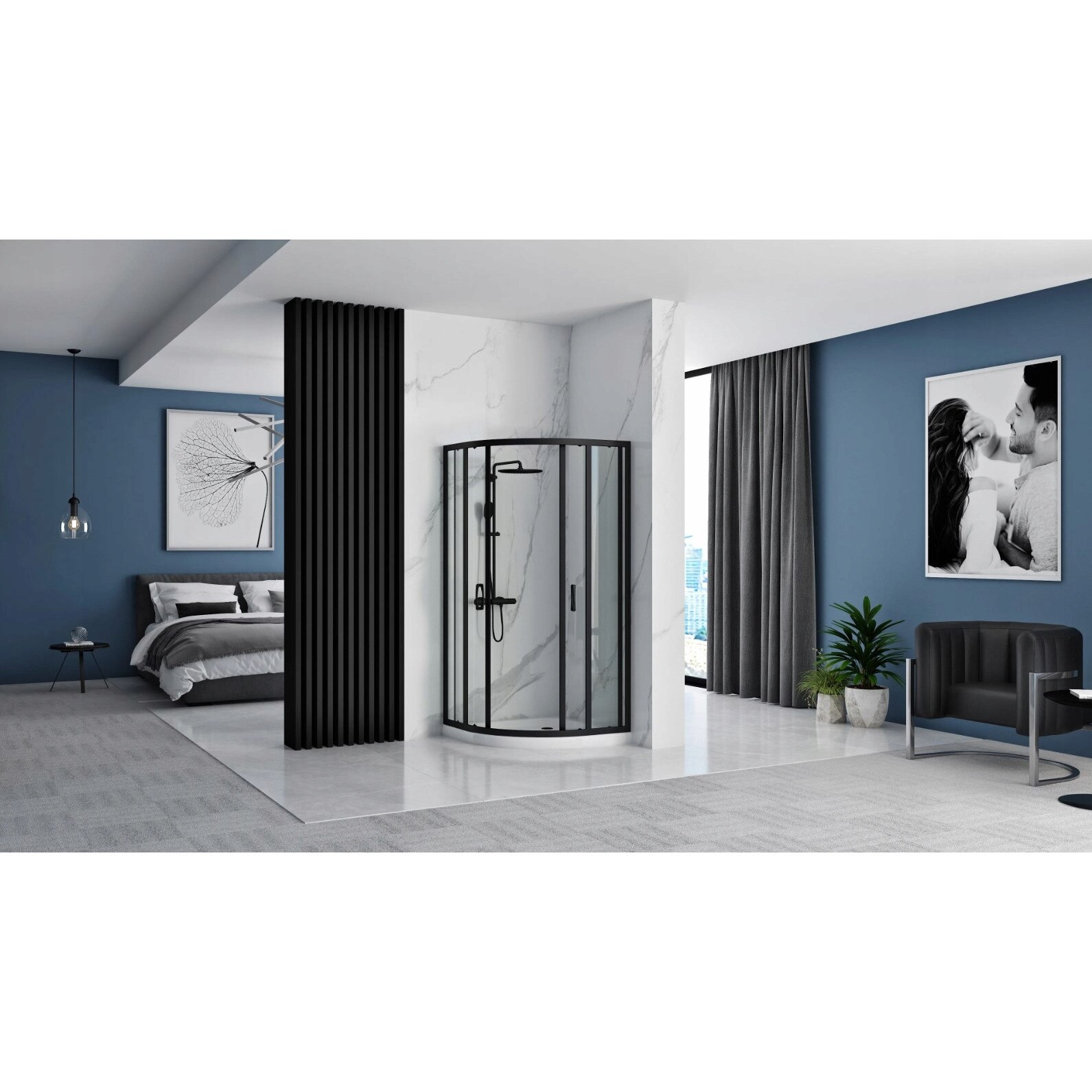 Set Cabina de dus Rea 90x90 Negru semicircular Look + tava de dus - eMAG.ro