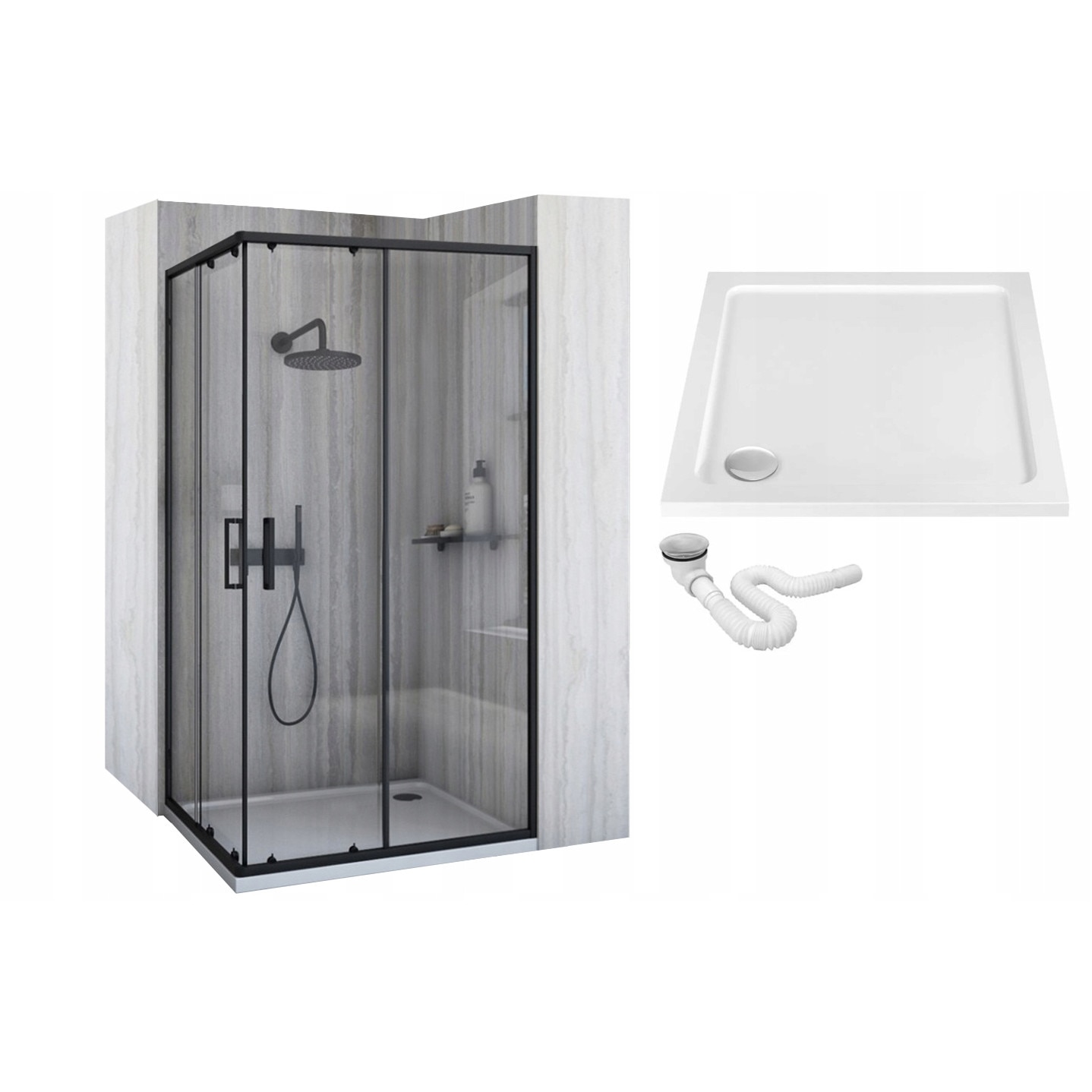 Set Cabina de dus Rea 80x80 CITY BLACK OPEN + tava de dus Savoy - eMAG.ro