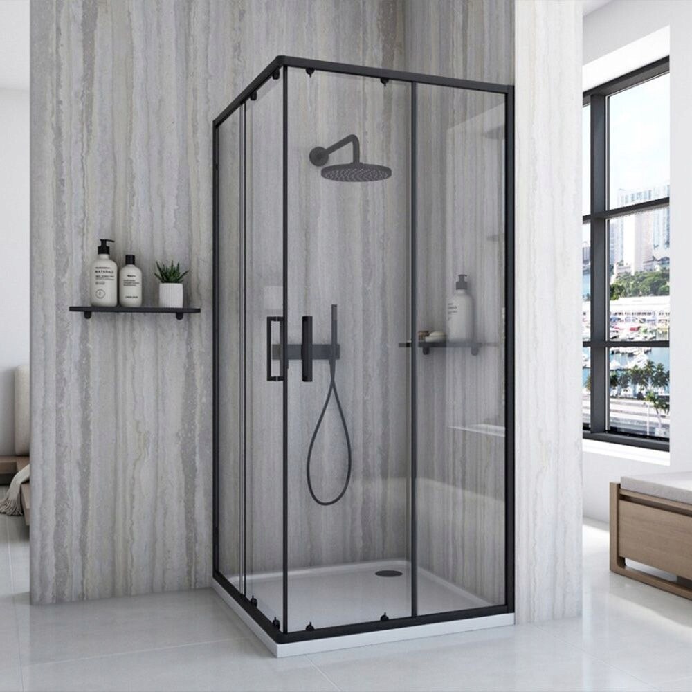 Set Cabina de dus Rea de colt 90x90 CITY BLACK + tava de dus BLACK ...
