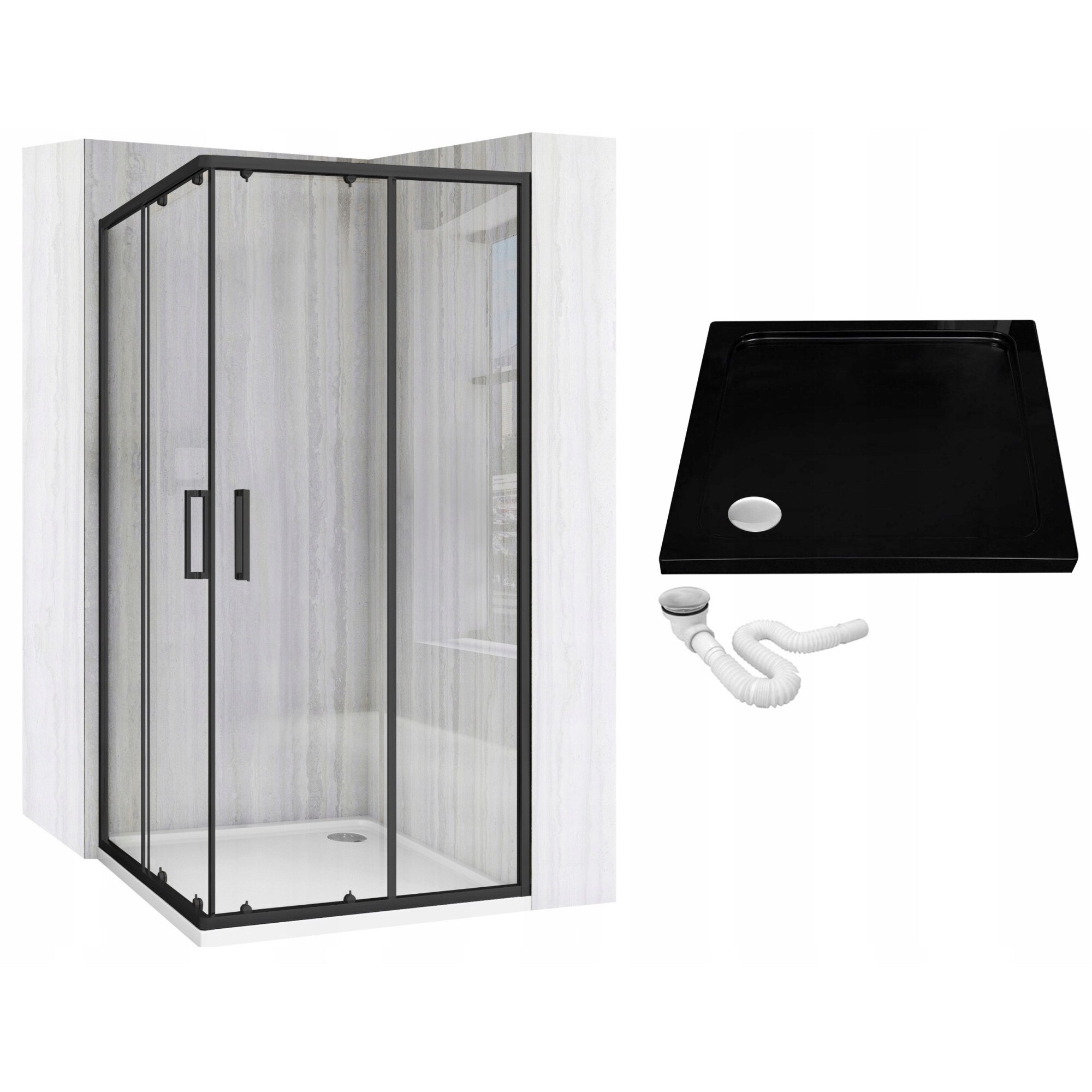Set Cabina de dus Rea de colt 90x90 CITY BLACK + tava de dus BLACK ...