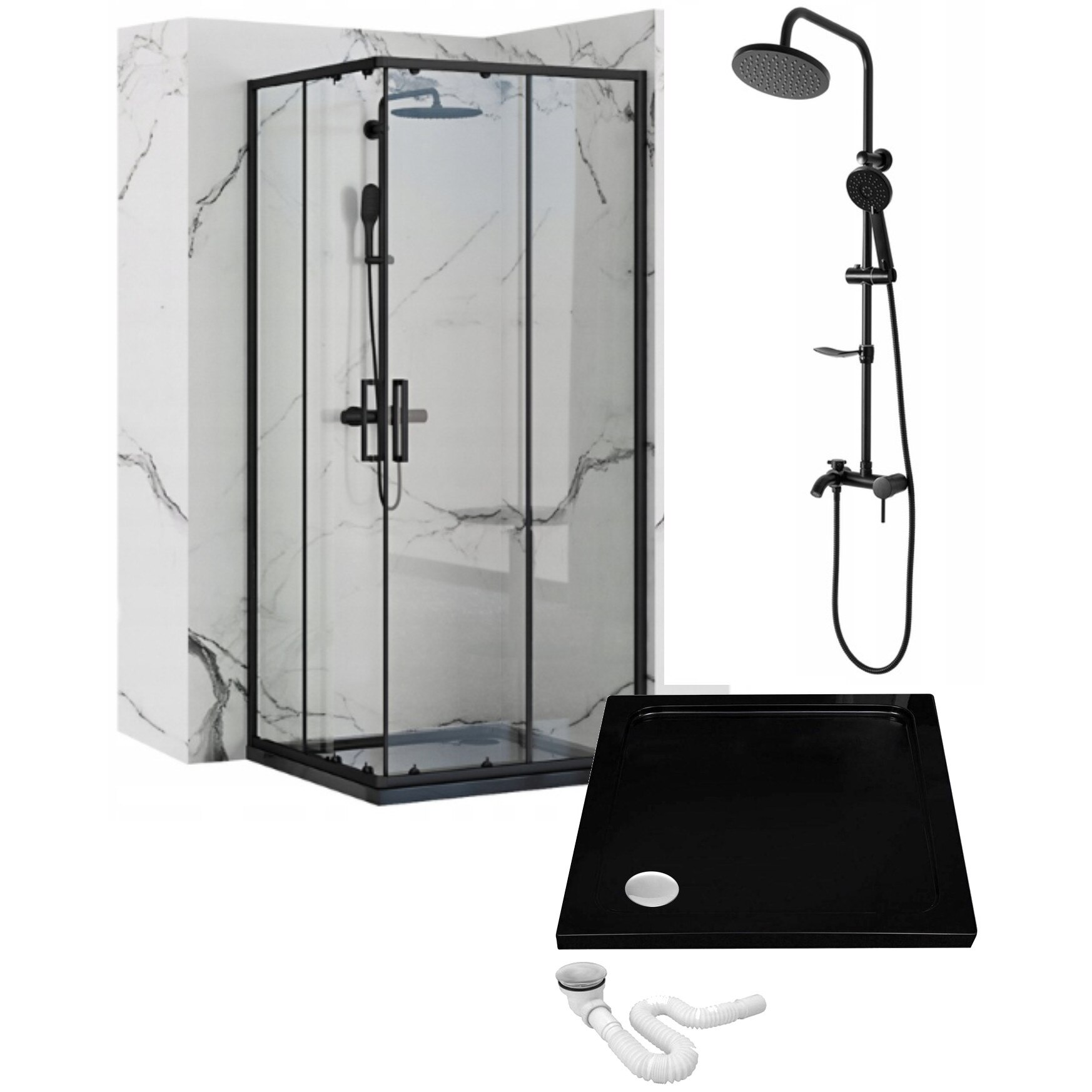 Set Cabina de dus Rea + Cabina de dus Punto Black 90x90 + Tava de dus ...