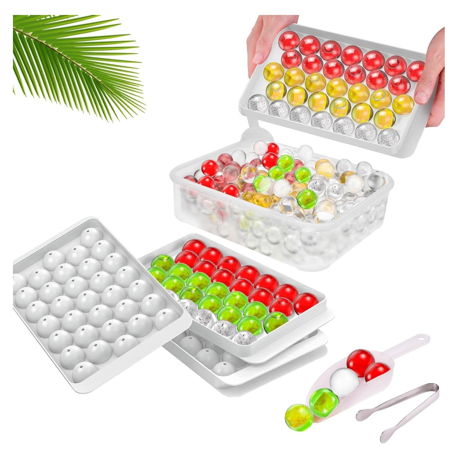 Set 2 forme din plastic pentru cuburi de gheata, cu caserola pentru ...
