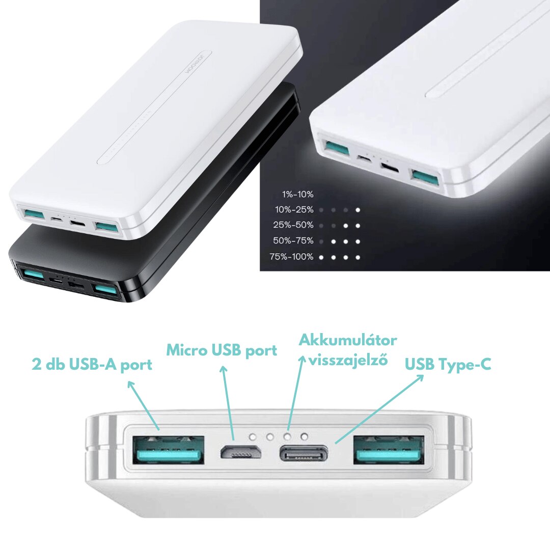 Joyroom Power bank 10000mAh 2, 1A 2x USB - alb - JR-T012 - eMAG.ro