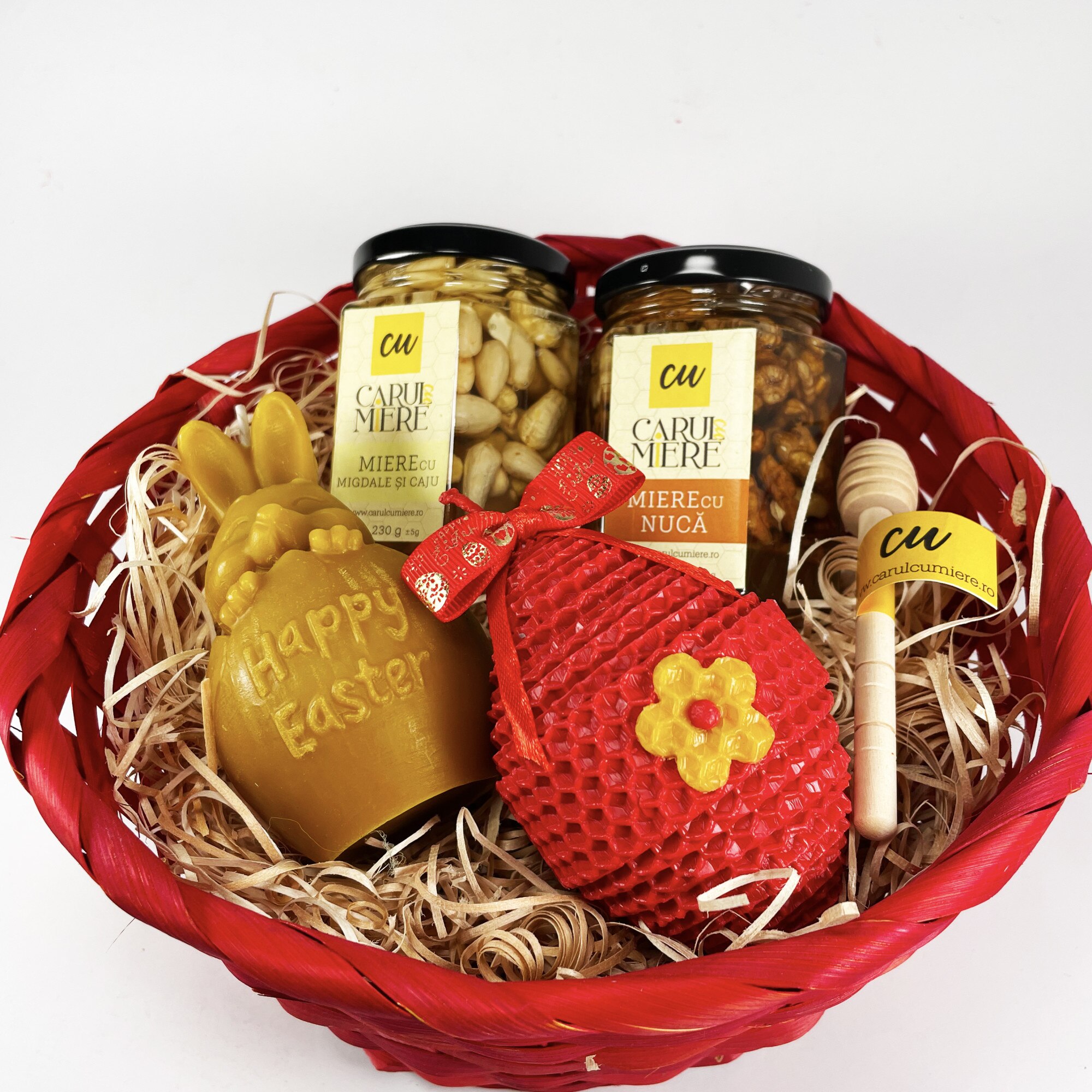 Cadou de Paste, cosulet rosu cu Miere de albine cu Caju si Migdale ...