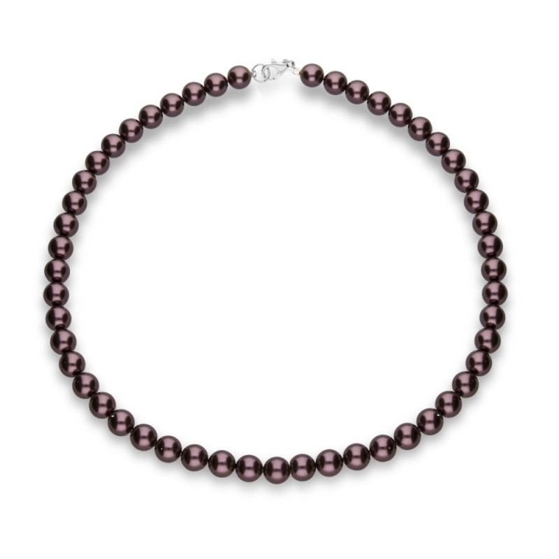 Colier Spark Simple Pearls, argint 925, perle cristal Burgundy, 42cm ...