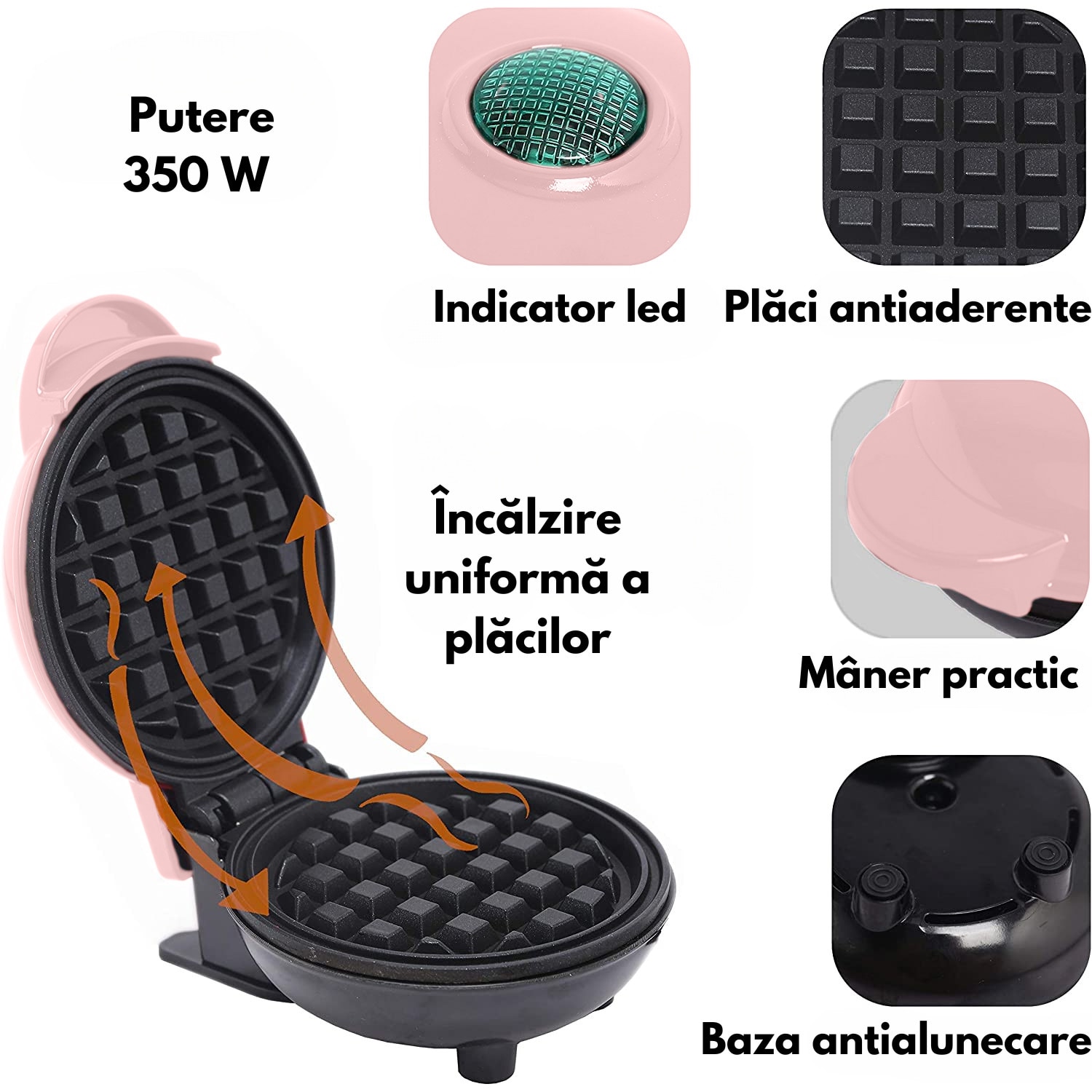 Mini Aparat de facut gofre si vafe, Bukate, Placi antiaderente ...