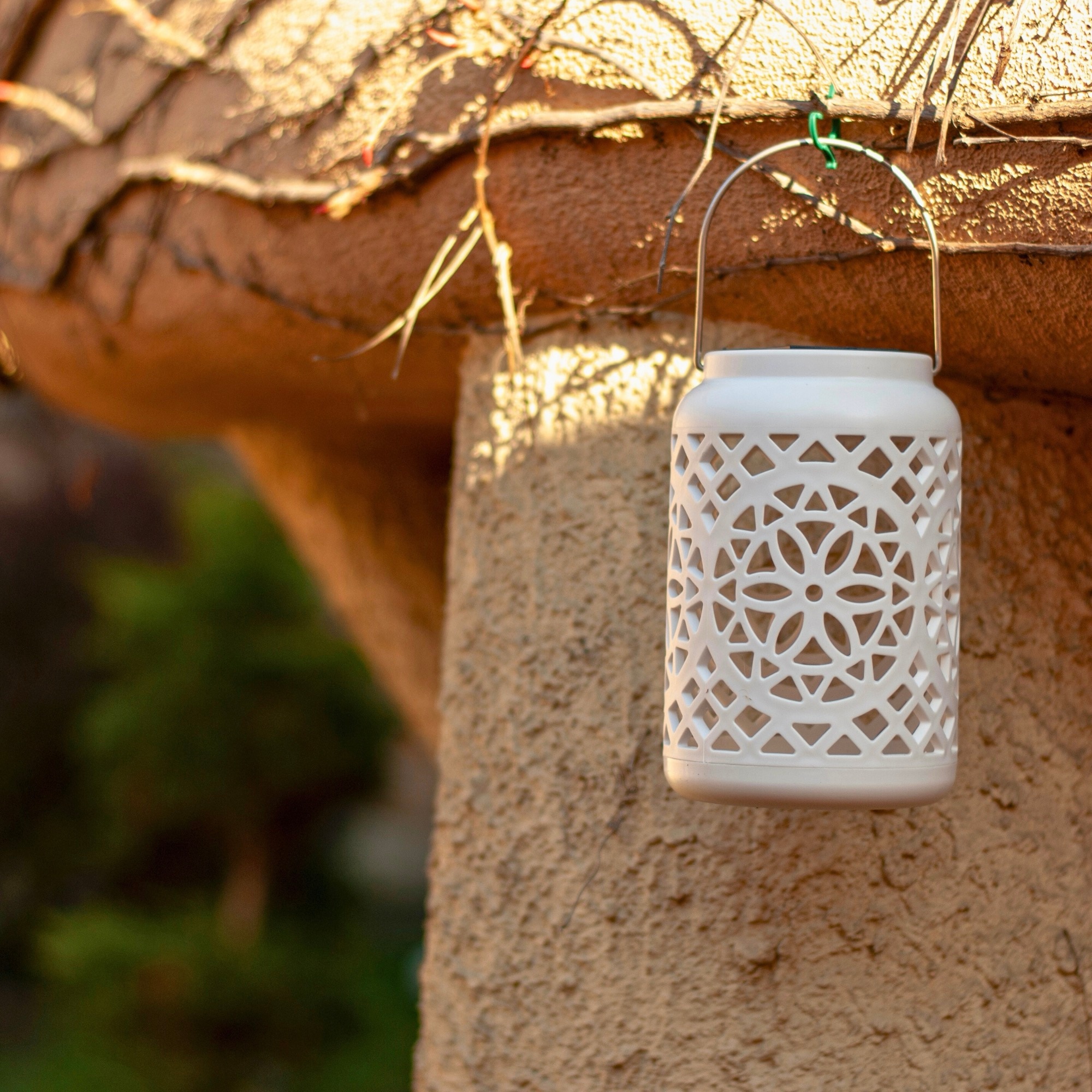 Felinar decorativ solar, LED, pentru exterior, 12x12x18.5cm, alb - eMAG.ro