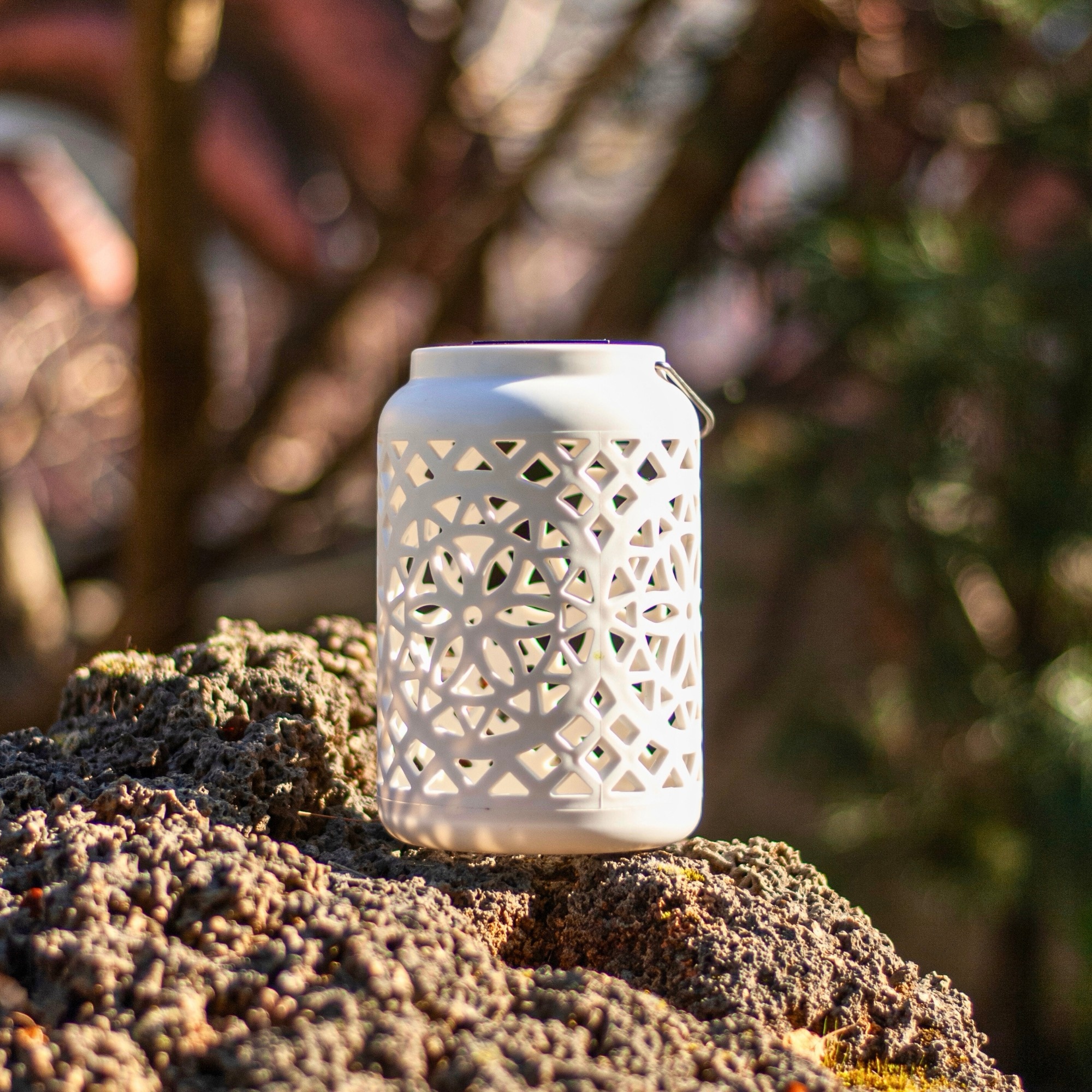 Felinar decorativ solar, LED, pentru exterior, 12x12x18.5cm, alb - eMAG.ro