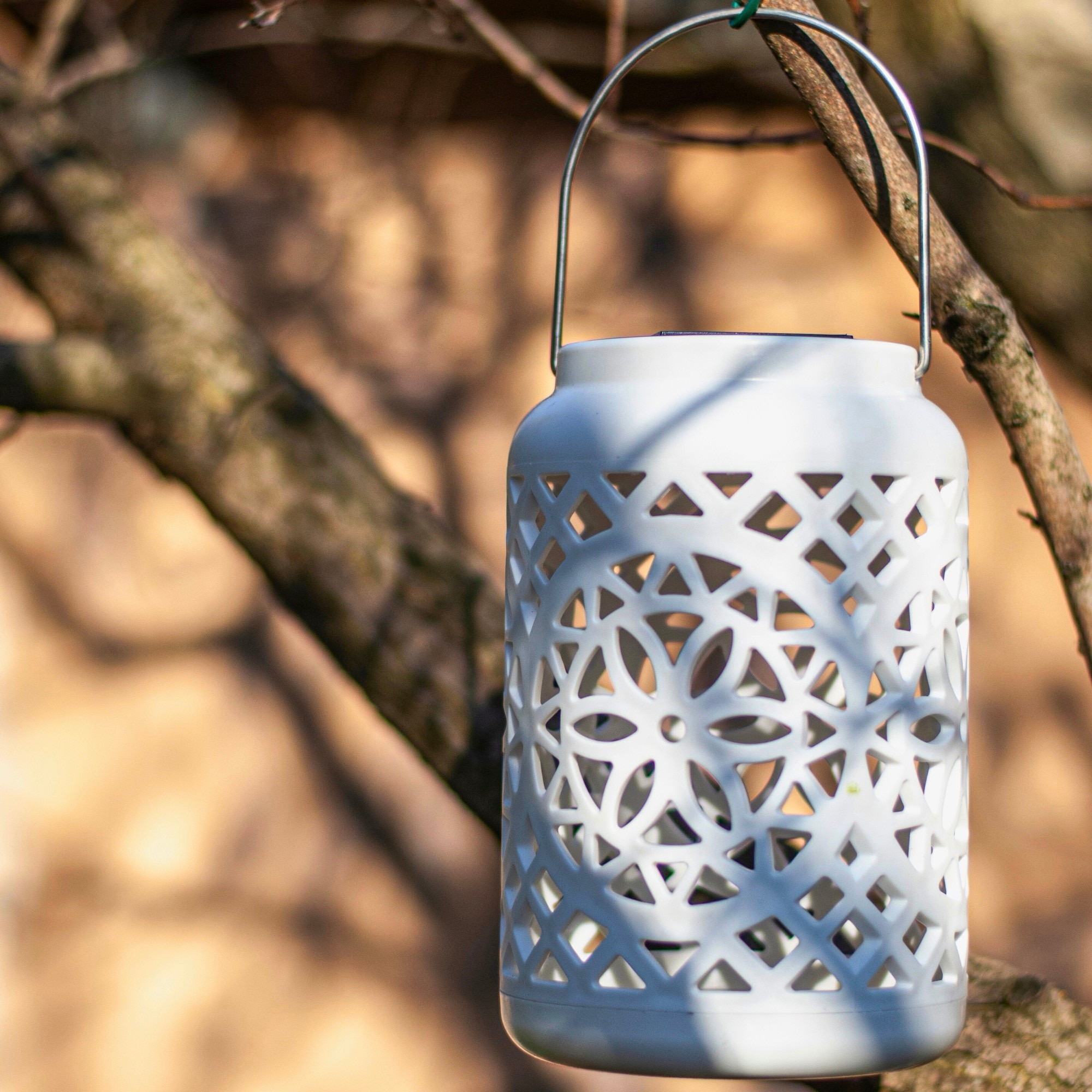 Felinar decorativ solar, LED, pentru exterior, 12x12x18.5cm, alb - eMAG.ro