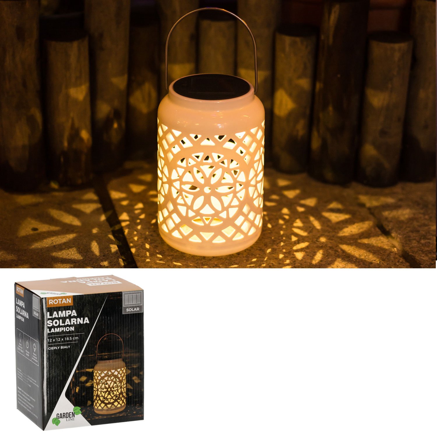 Felinar decorativ solar, LED, pentru exterior, 12x12x18.5cm, alb - eMAG.ro