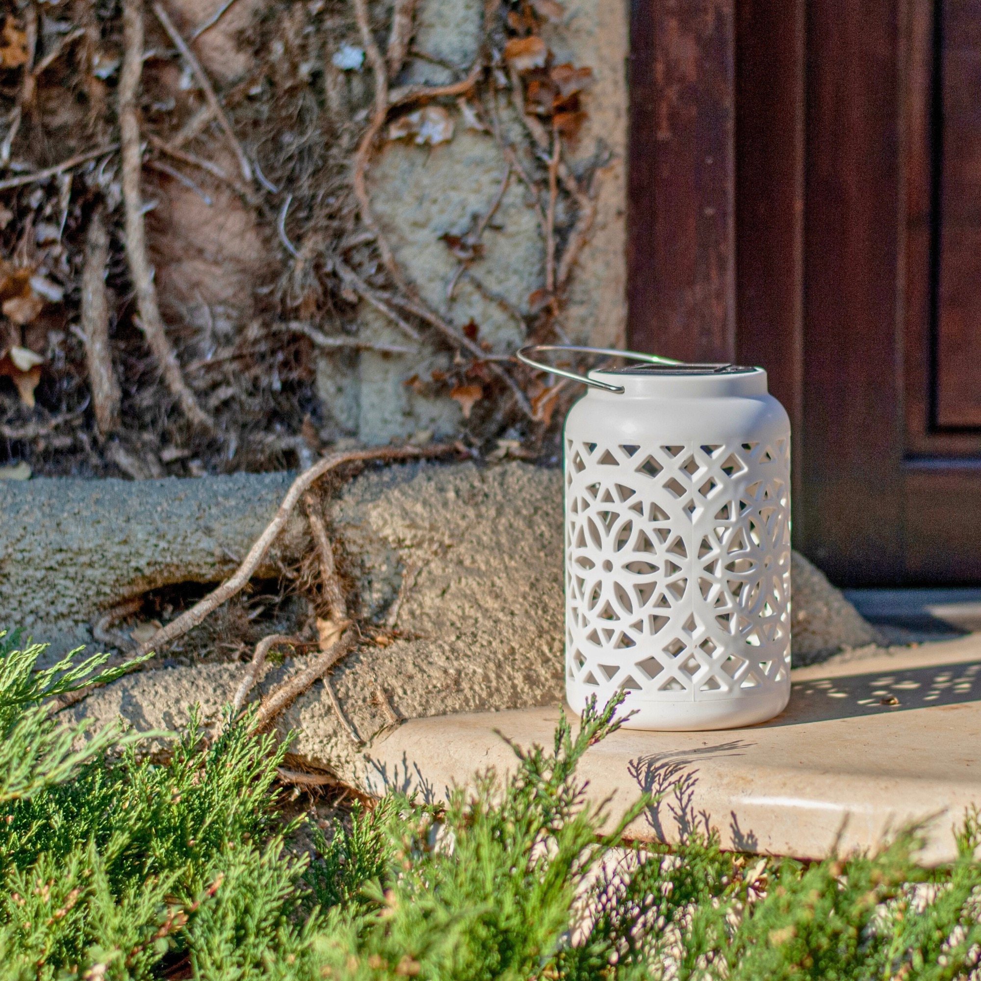 Felinar decorativ solar, LED, pentru exterior, 12x12x18.5cm, alb - eMAG.ro