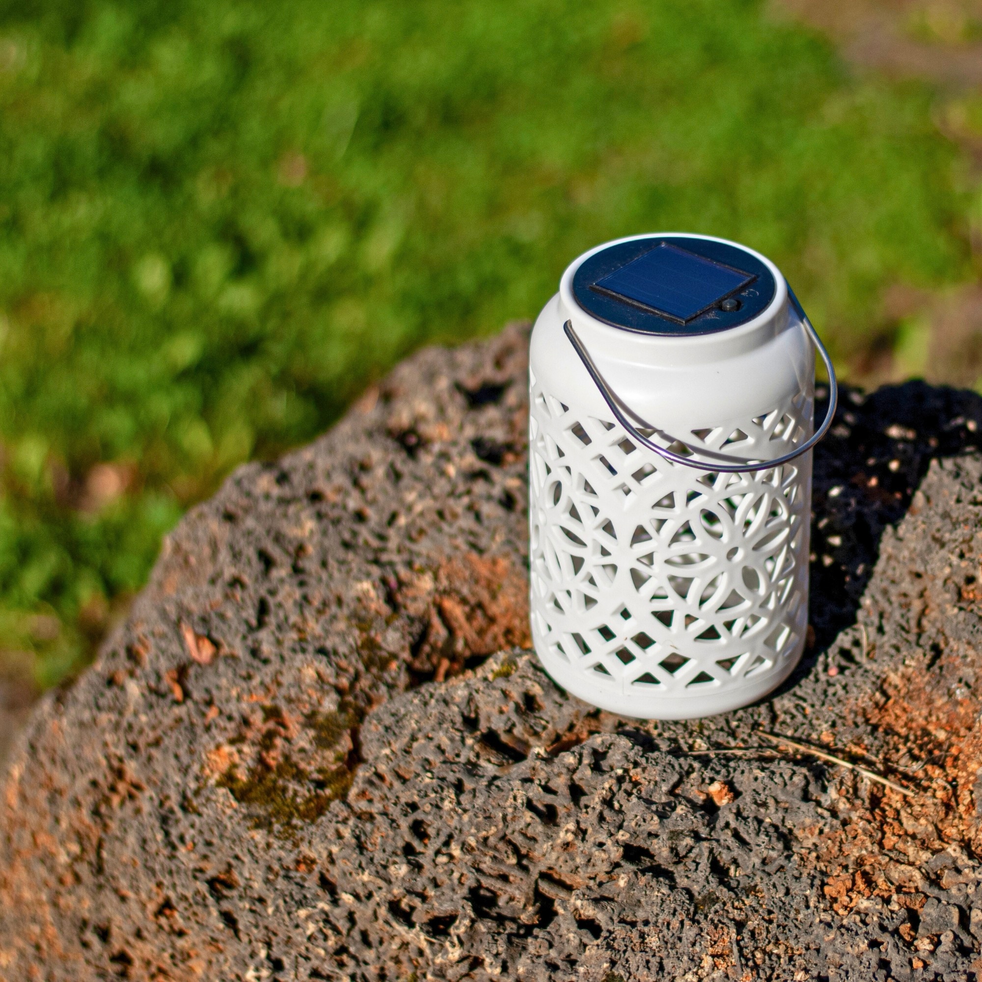 Felinar decorativ solar, LED, pentru exterior, 12x12x18.5cm, alb - eMAG.ro