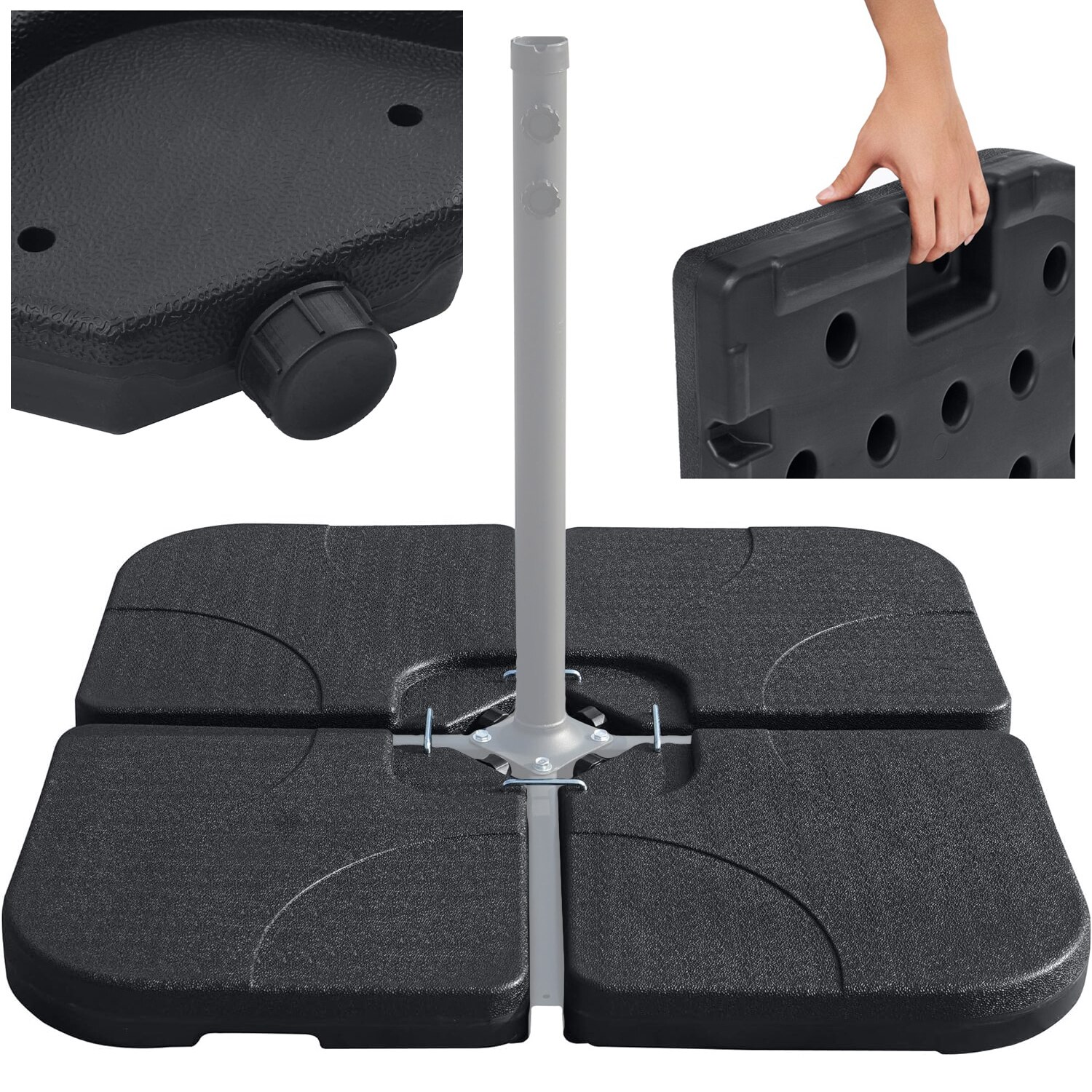 Set 4 placi de baza pentru umbrela de gradina John Green, HDPE, negru ...