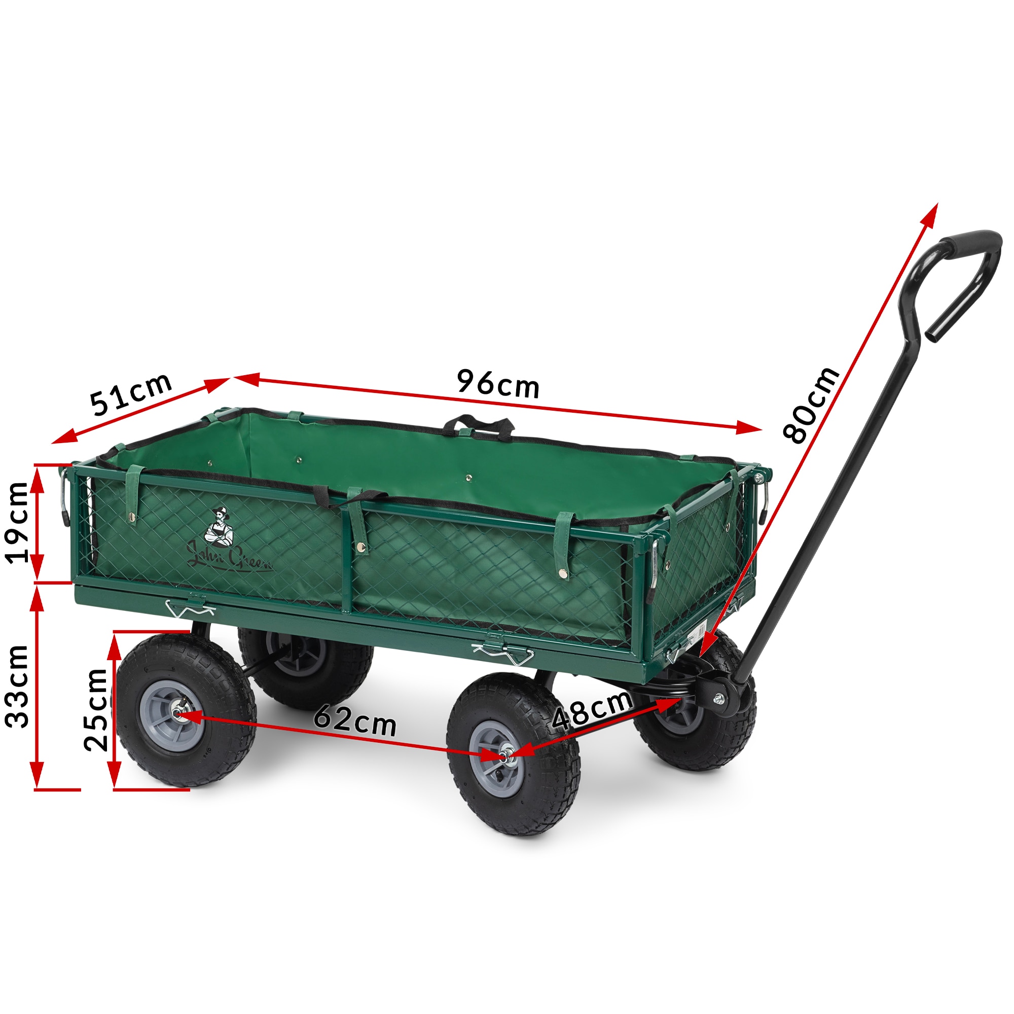 Carucior de gradina John Green cu burti rabatabile, 3 in 1, capacitate ...