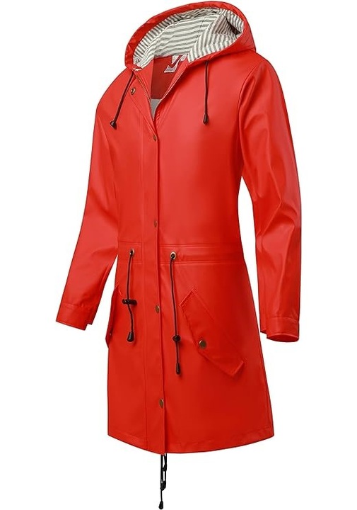 Jacheta de ploaie dama, Cambrata, Buzunare si snur in talie, Rosu, XS ...