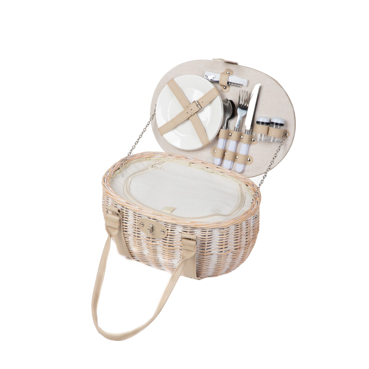 Cos de picnic oval PICNIC pentru 2 persoane 38x26x18 cm HOMLA - eMAG.ro