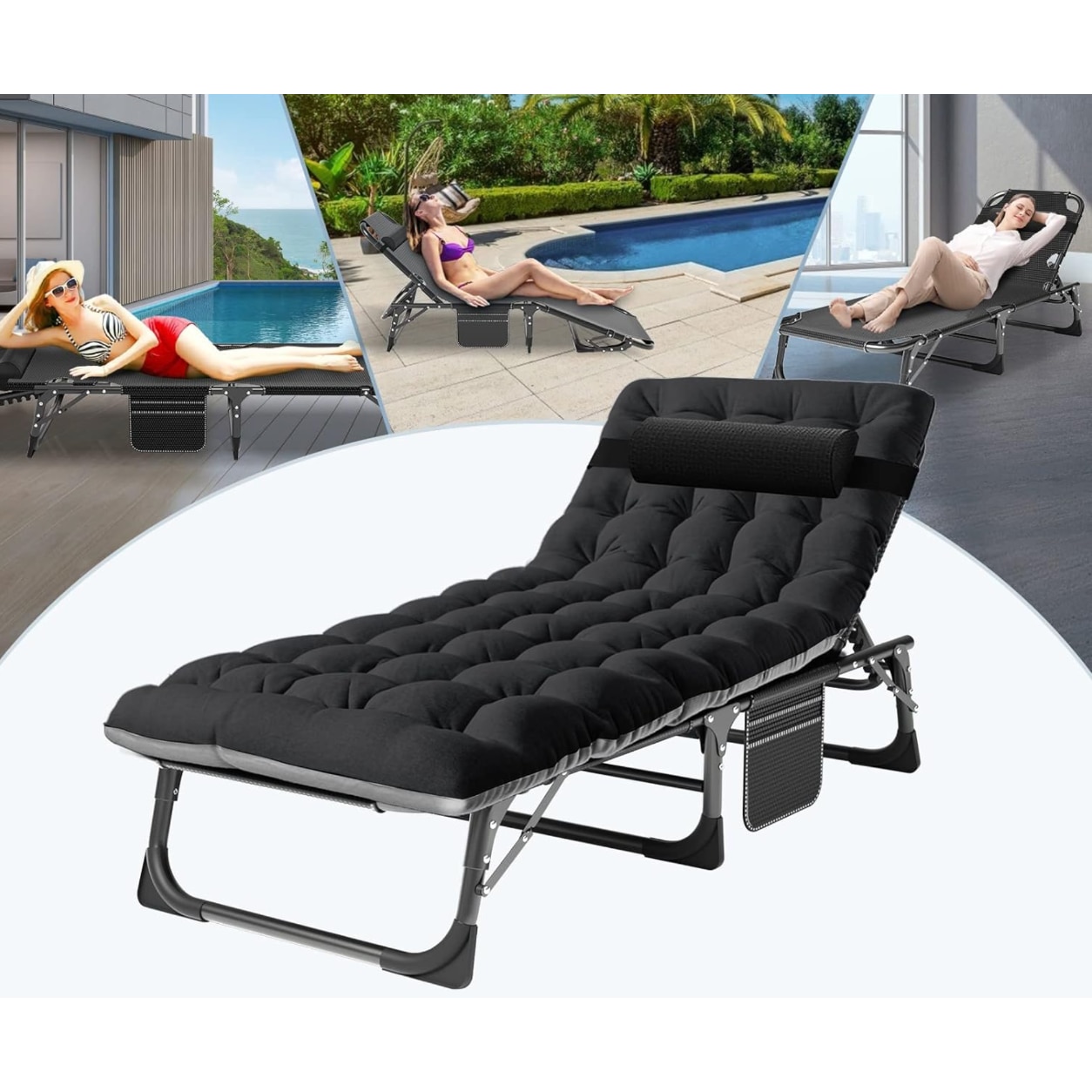 Pat de camping pliabil, set cu saltea, negru, 70x194x30cm - eMAG.ro