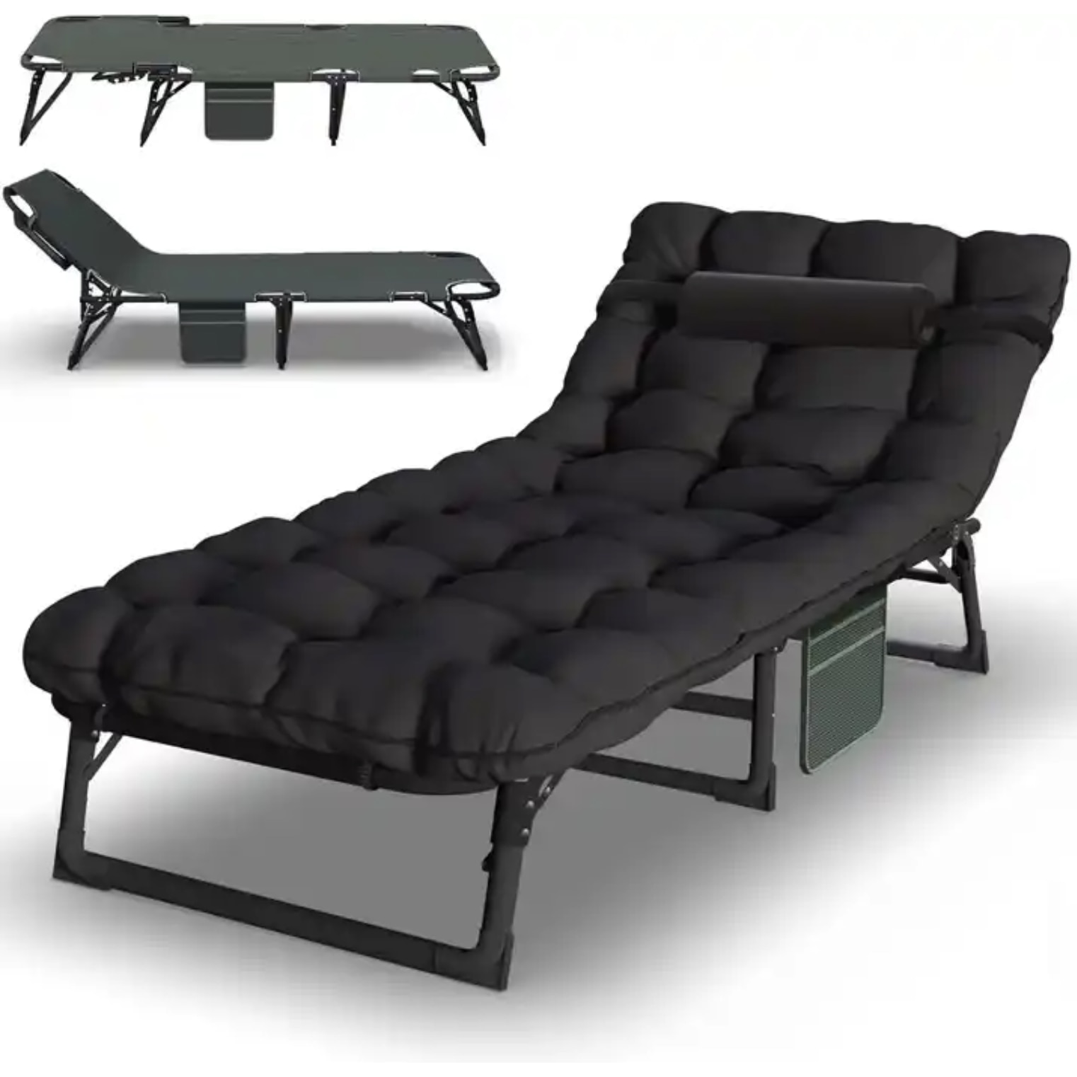 Pat de camping pliabil, set cu saltea, negru, 70x194x30cm - eMAG.ro