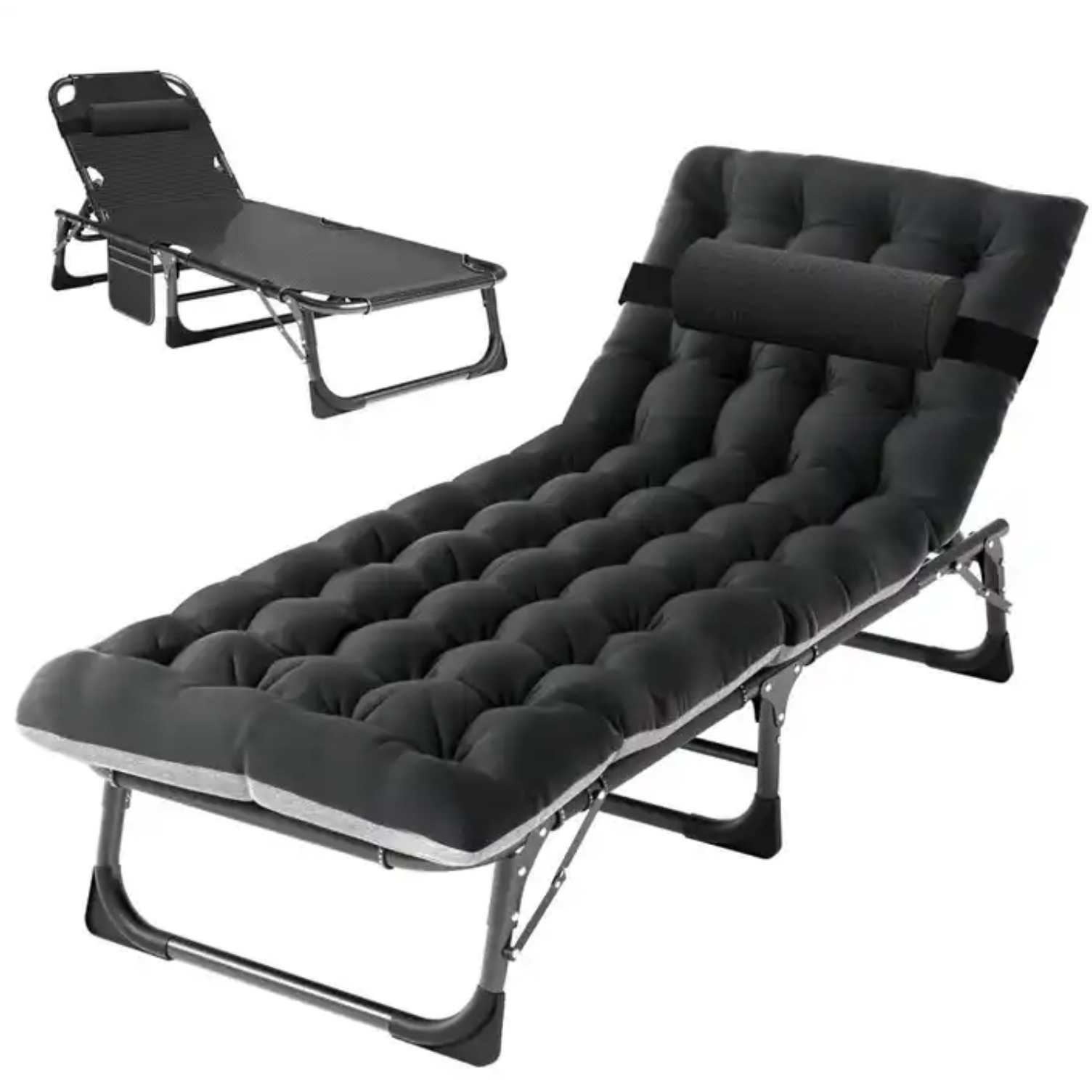 Pat de camping pliabil, set cu saltea, negru, 70x194x30cm - eMAG.ro