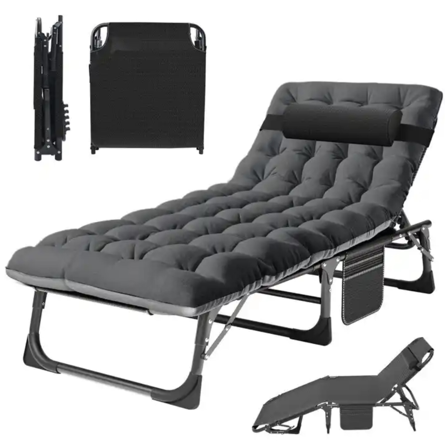 Pat de camping pliabil, set cu saltea, negru, 70x194x30cm - eMAG.ro