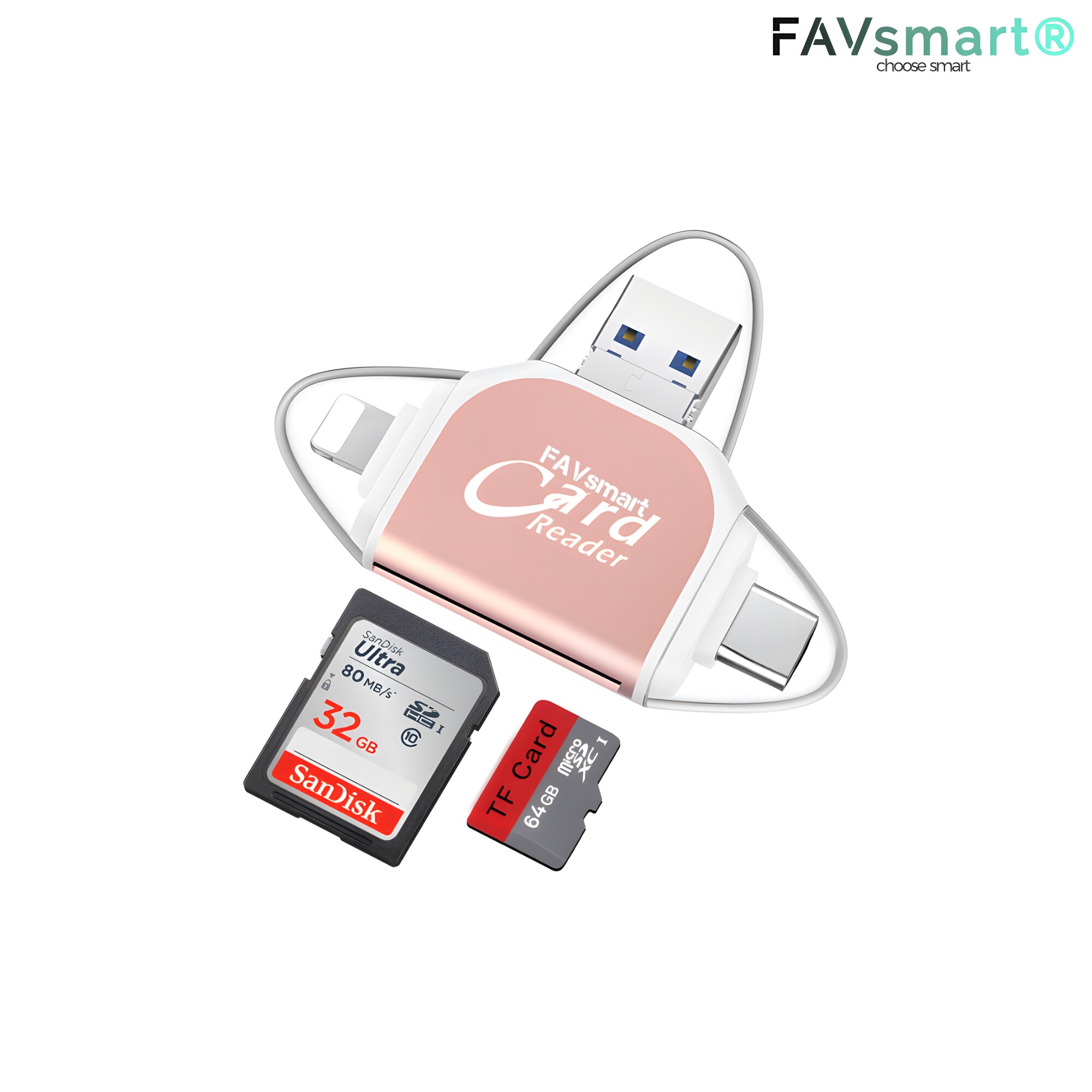 Cititor de card multiport 4 in 1 FAVsmart®, Compatibil Laptop, Android ...