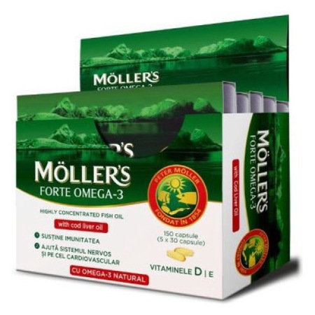 Supliment alimentar MOLLERS Omega-3 Forte, ulei de peste si morun, 150 ...
