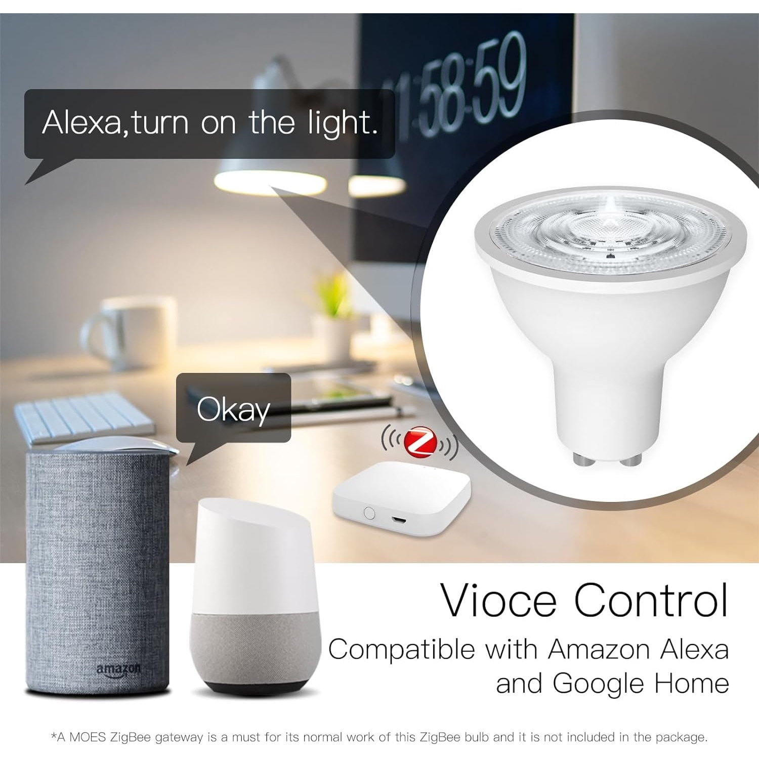 Smart LED крушка MOES, ZigBee, 5W GU10 RGB цвят студено бяло, димиране ...