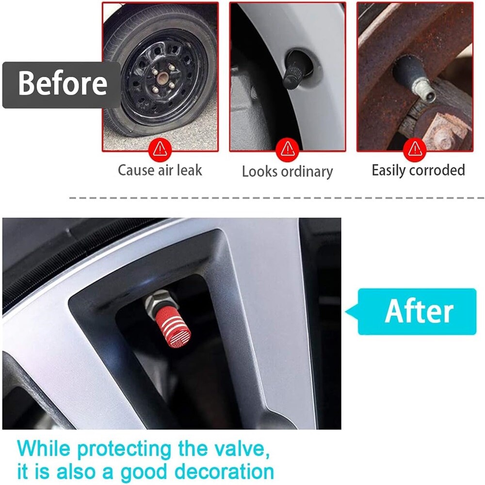 Set 8 capace ventil auto, Aliaj, Rosu - eMAG.ro