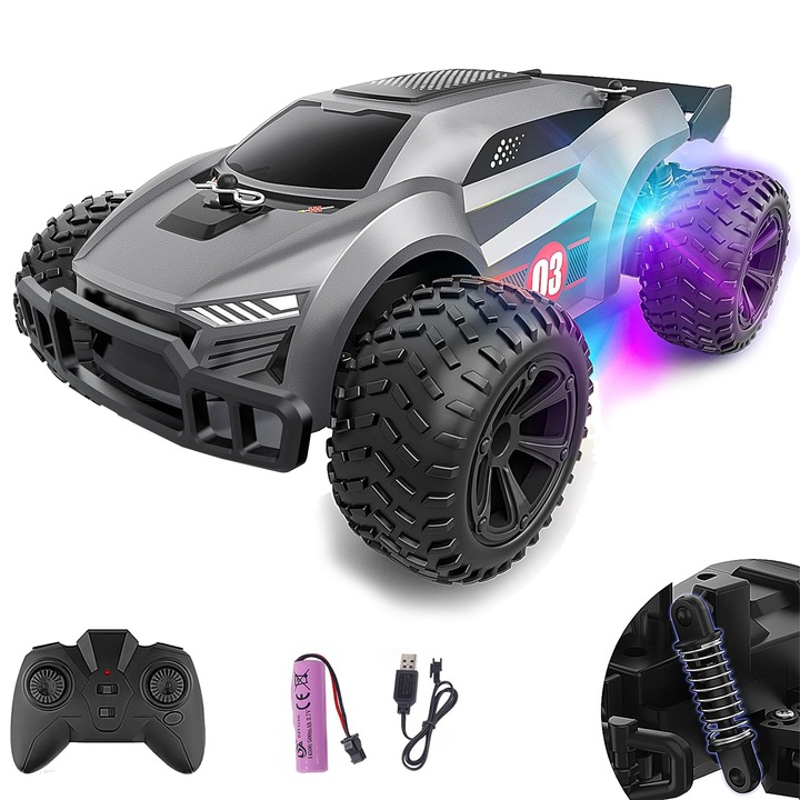 Masina cu telecomanda RC, Timebox, 15 km/h, 4WD, Off-road, lumini LED ...
