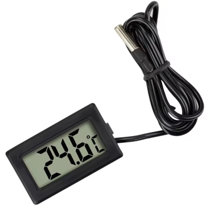 Termometru cu sonda si fir, Digital, pentru interior si exterior, negru ...