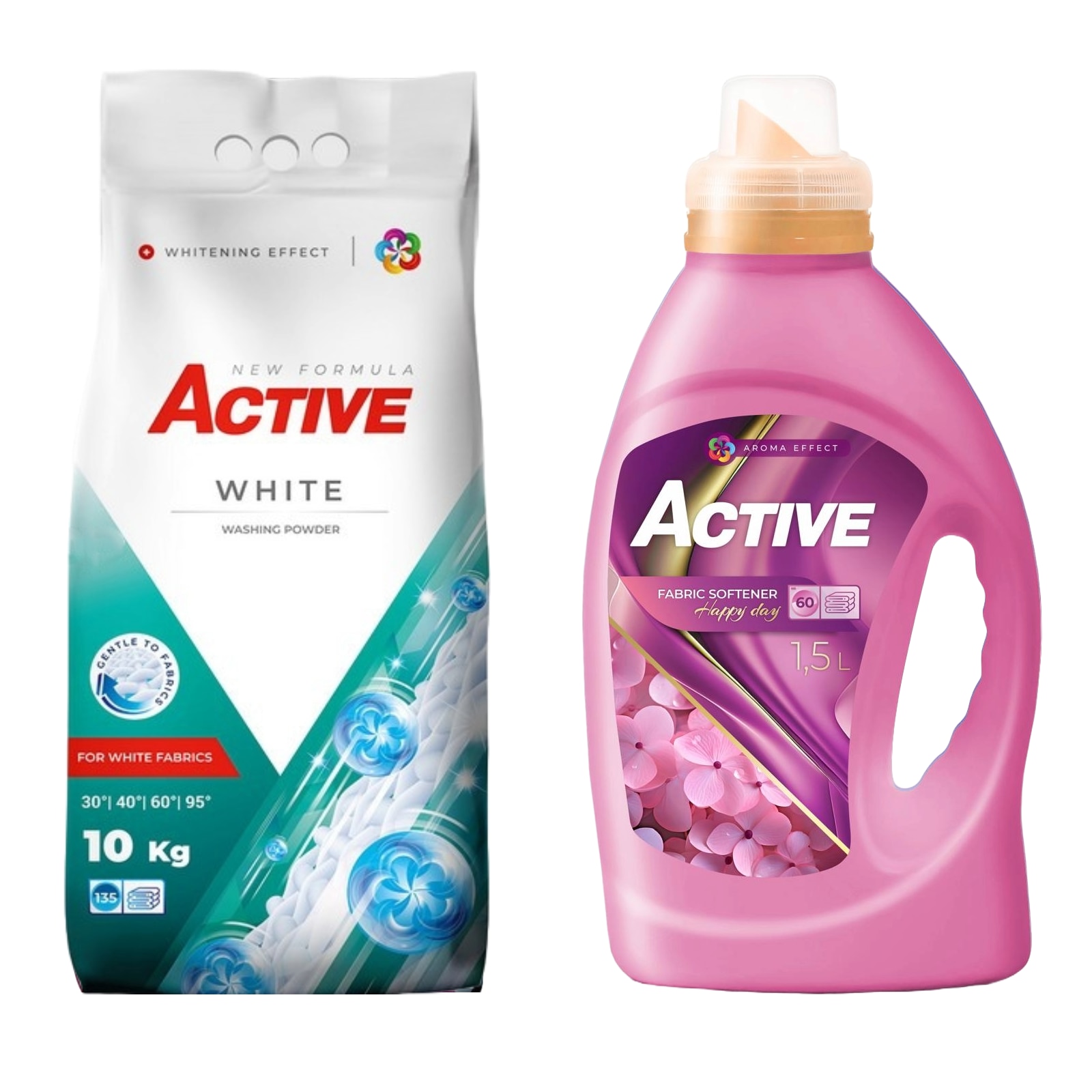 Detergent pudra pentru rufe albe Active, sac 10kg, 135 spalari + Balsam ...