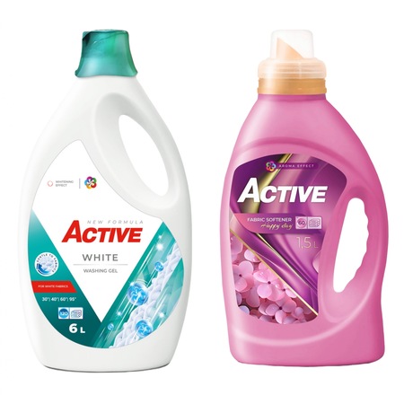 Detergent lichid pentru rufe albe Active, 6 litri, 120 spalari + Balsam ...