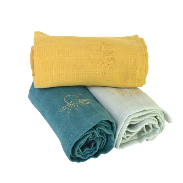 Set 3 museline 100% bumbac organic Octopus Swaddle, Little Crevette ...