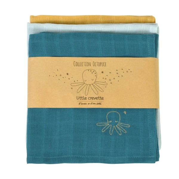 Set 3 museline 100% bumbac organic Octopus Swaddle, Little Crevette ...