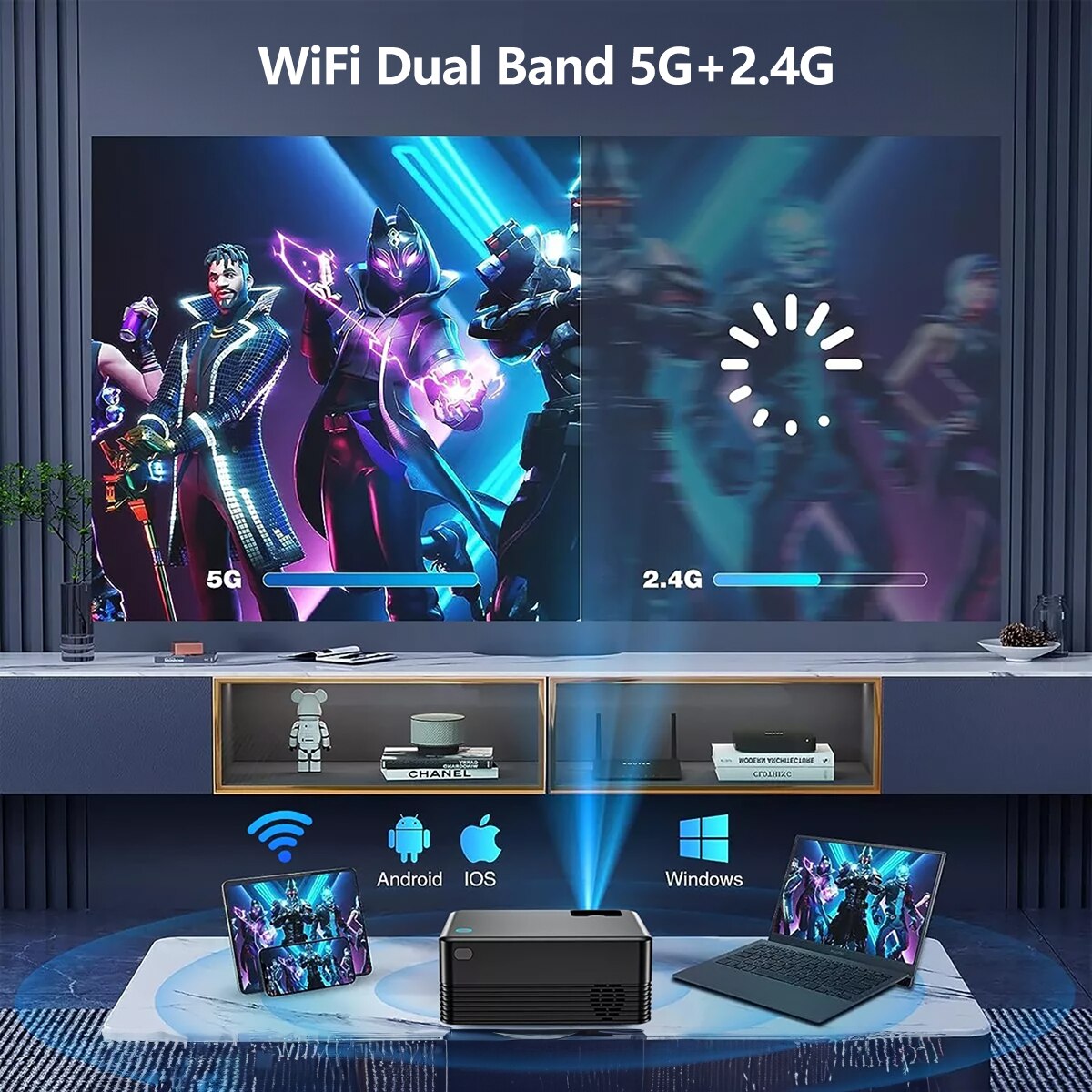 Videoproiector TROISC ALTA, Portable Android TV Proiector WiFi 5G ...
